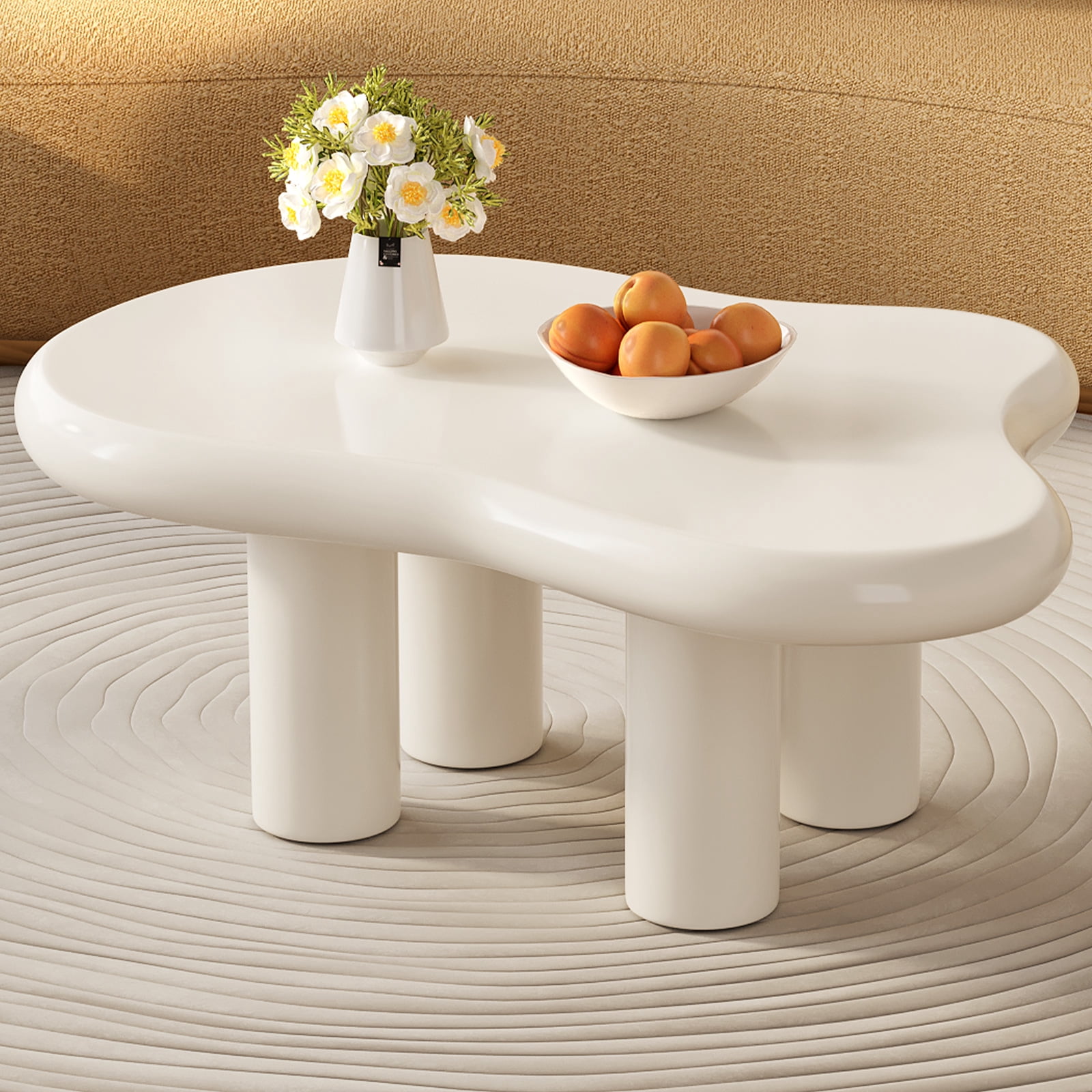 QEZEOM Irregular Coffee Table with 4 Legs, Modern Wood Side Table for ...