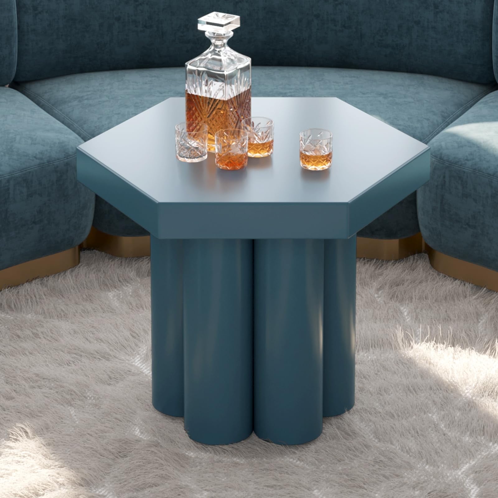 QEZEOM Modern Dining Table, 32" Hexagonal Kitchen Table, Blue Small ...