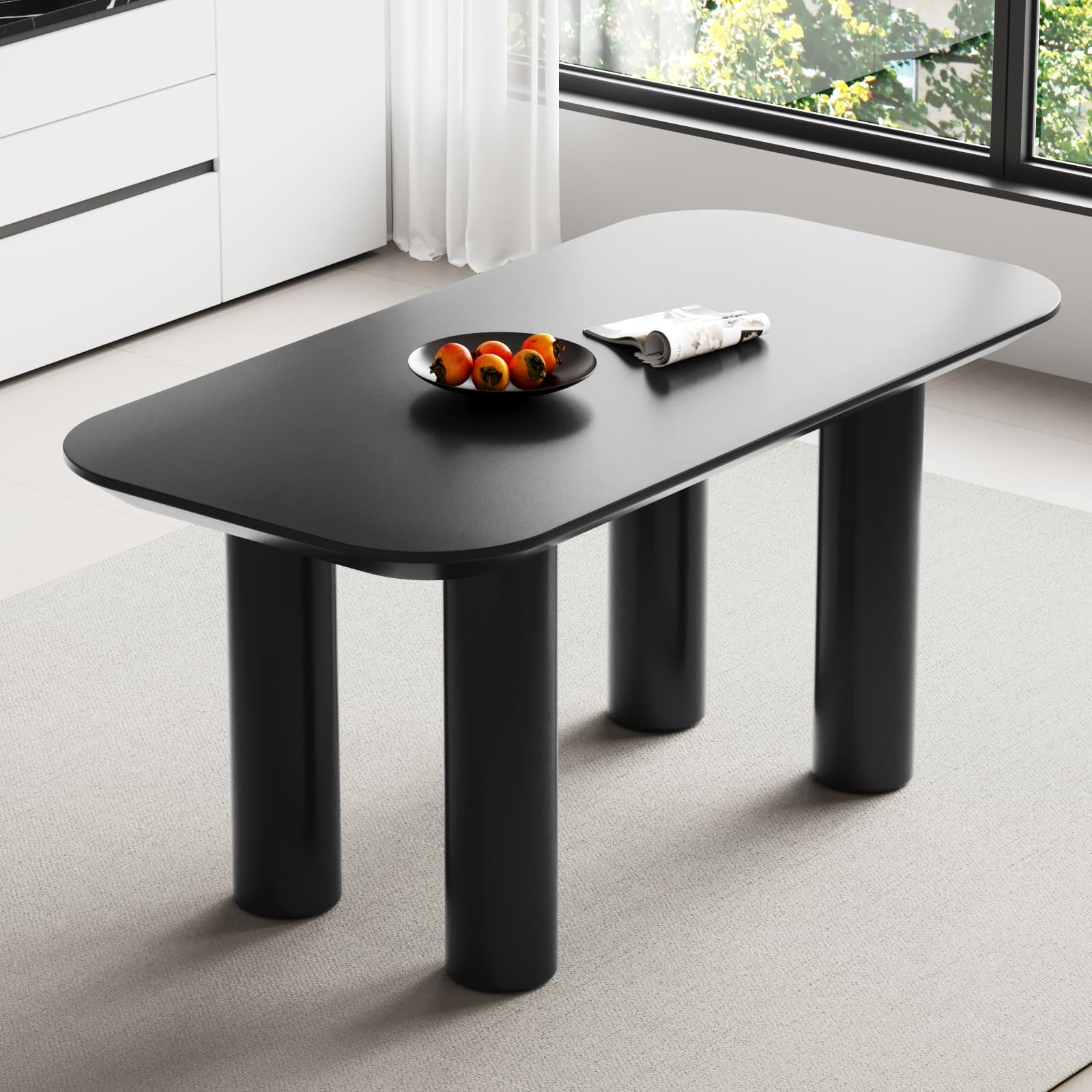 Dining Table 60" Rectangular Kitchen Dining Room Laminate Black ...