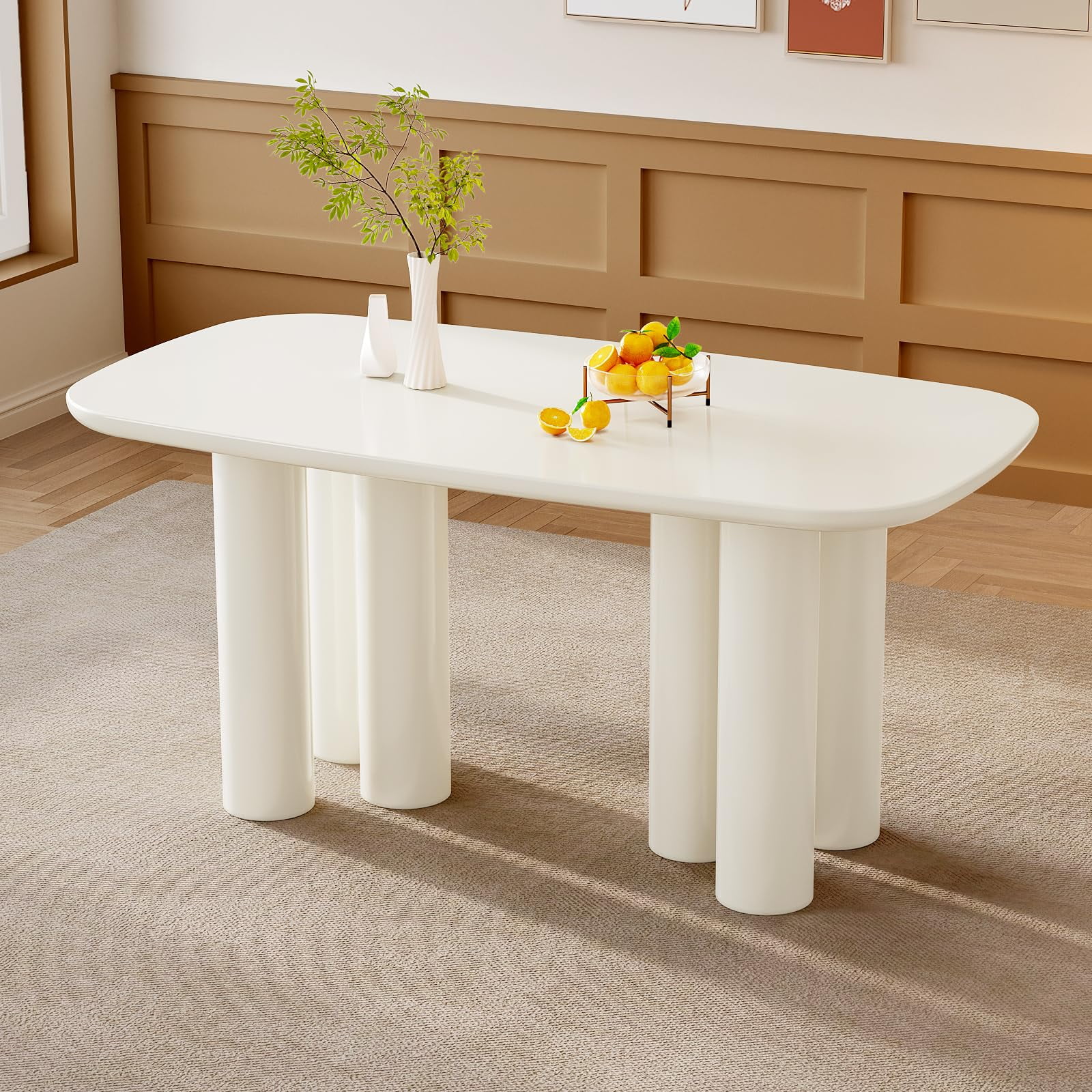 QEZEOM Rectangular Dining Table 62", Modern Kitchen Table, Dining Table ...