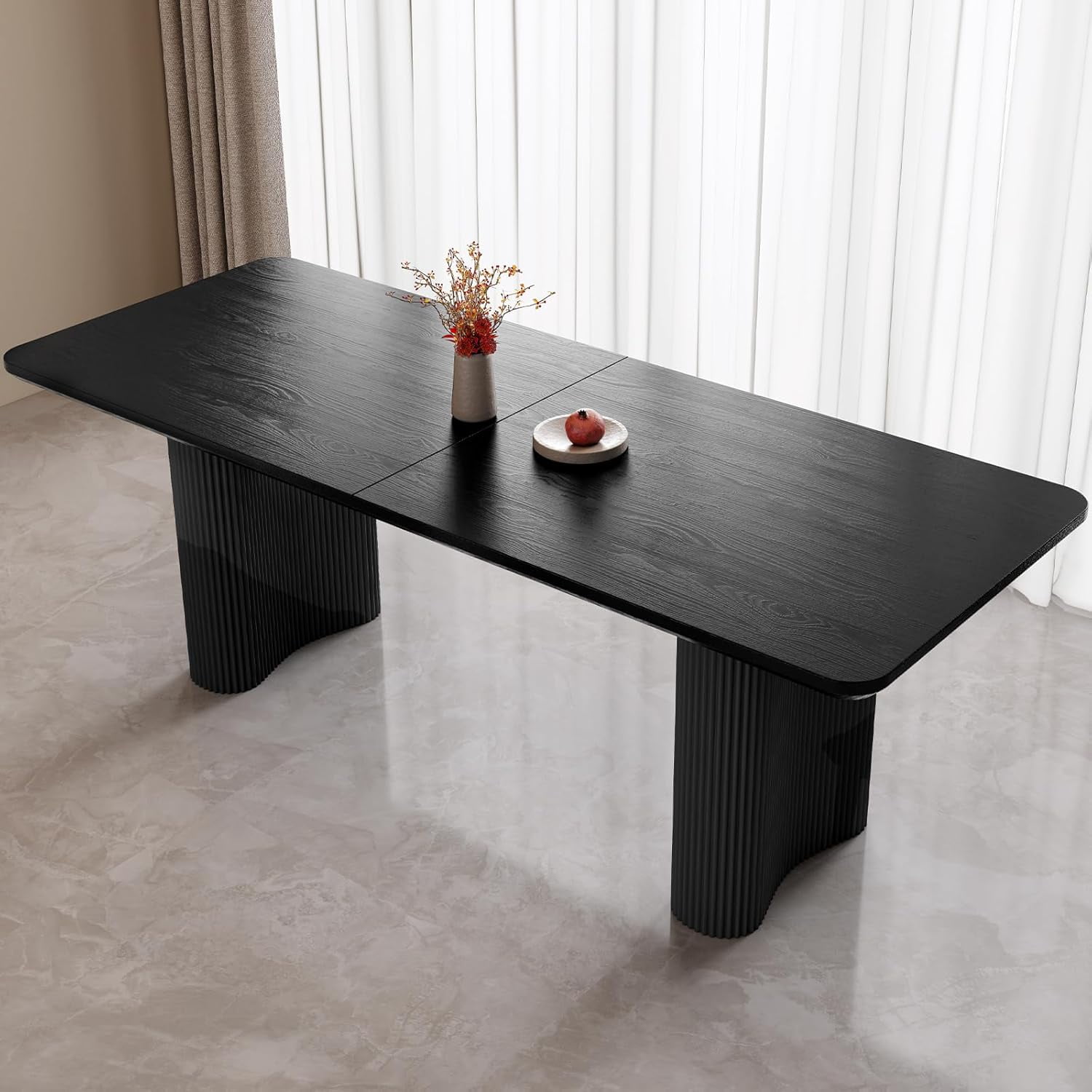 QEZEOM Rectangular Dining Table 79", Modern Black Kitchen Table, Indoor ...