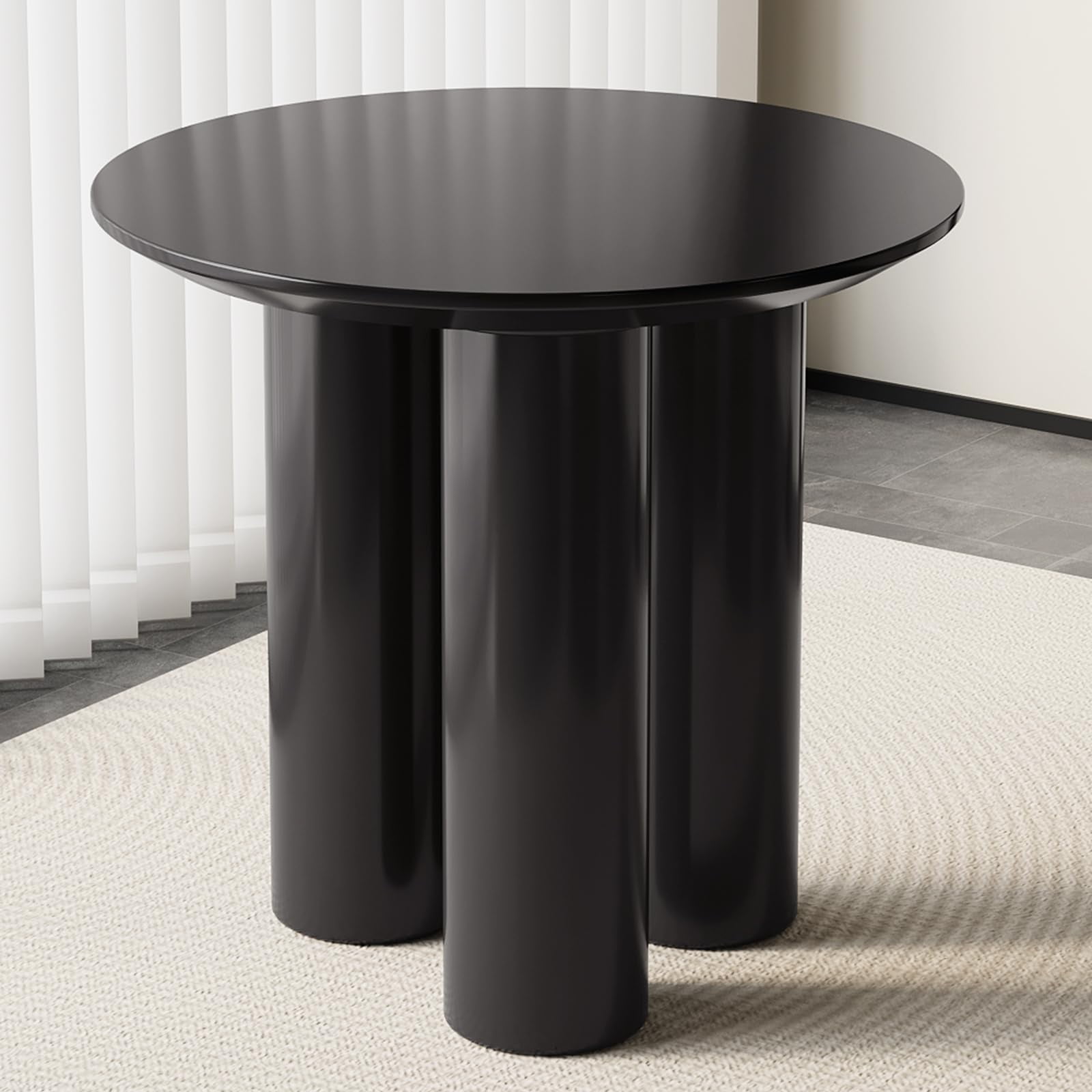 QEZEOM Round Dining Table 30", Modern Black Kitchen Table, Small Indoor ...