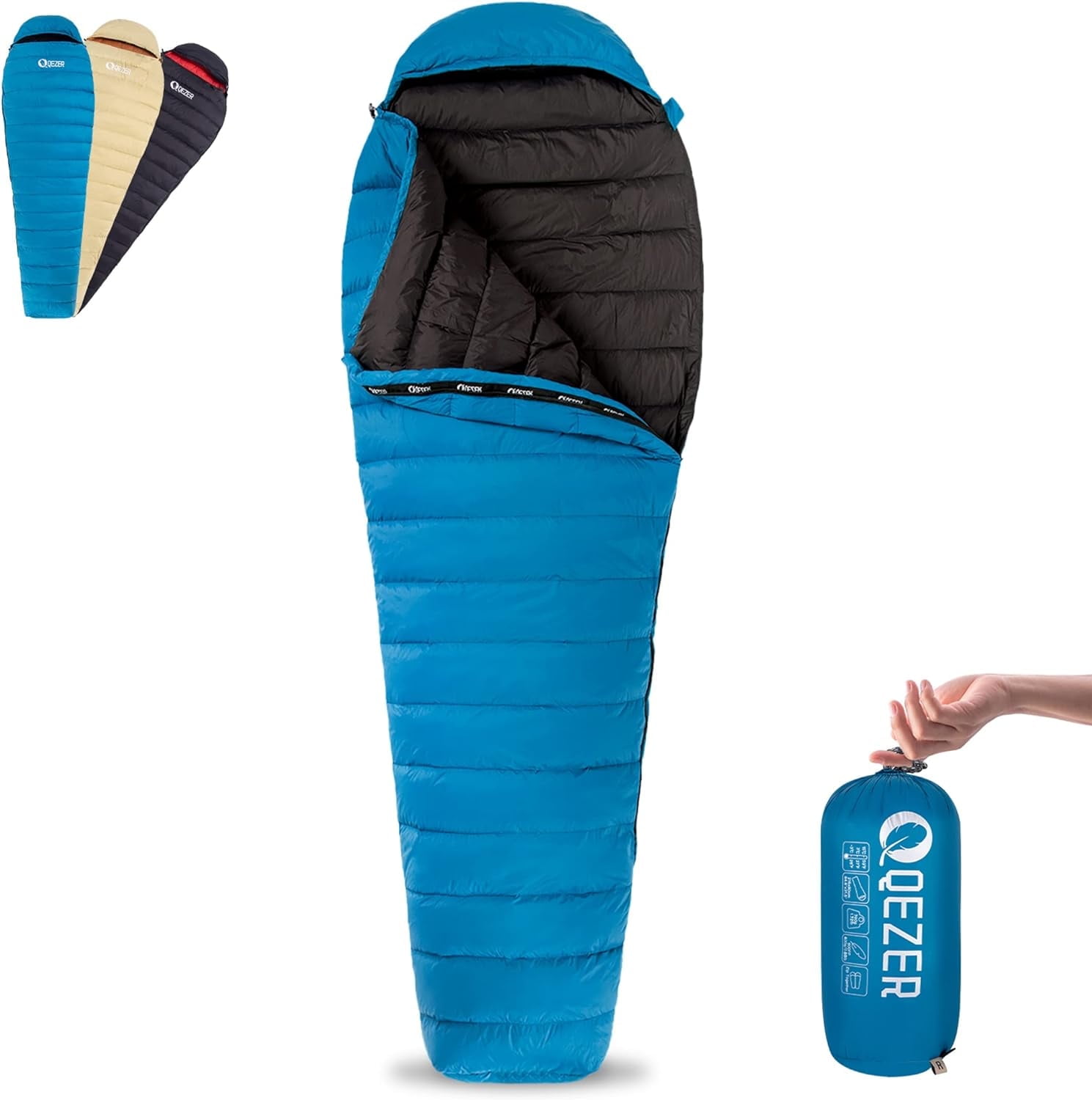 QEZER Ultralight Down Sleeping Bag for Adults 37-59 Degree F with ...