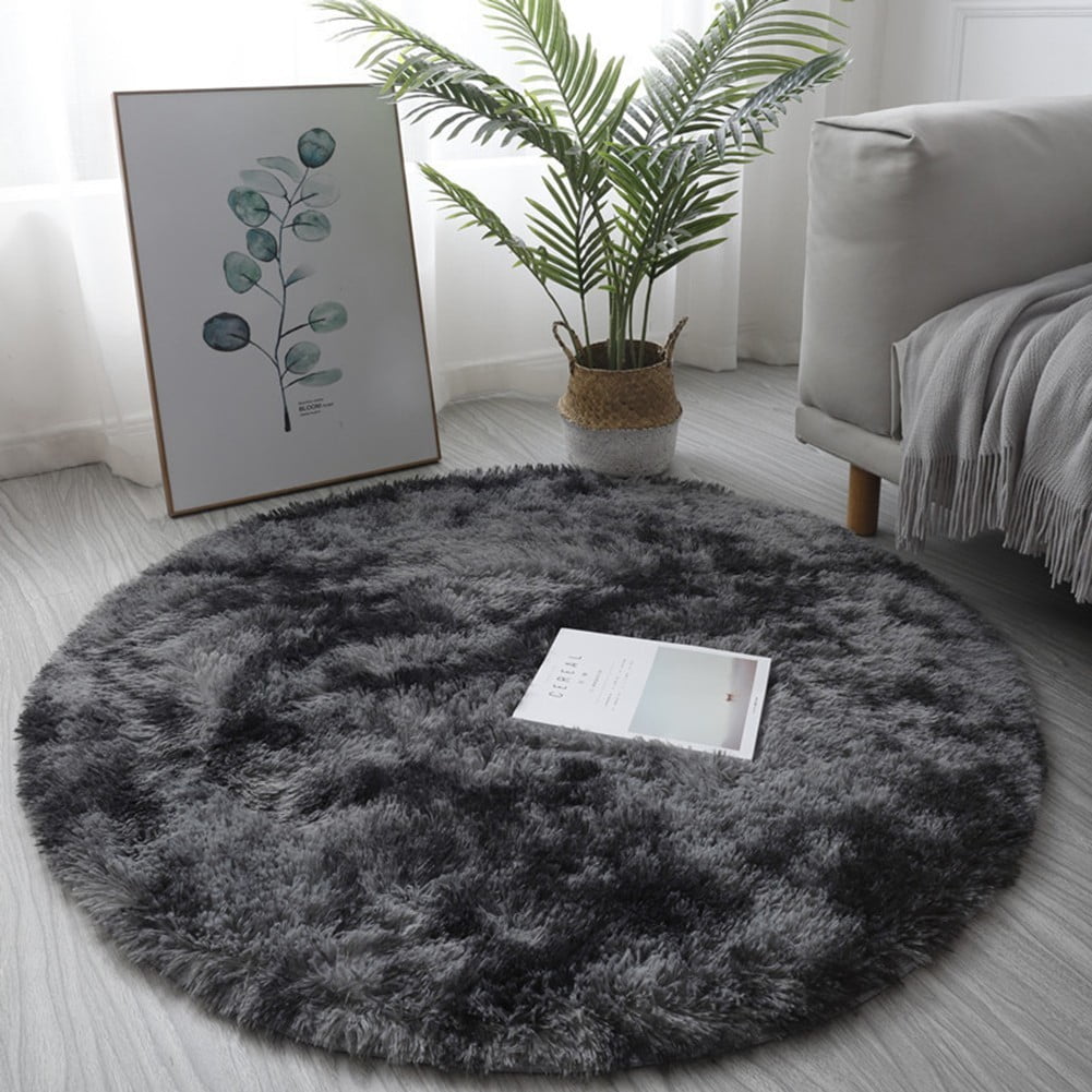 QFEI Round Fluffy Rug, Thick Faux Fur Rugs for Bedroom, Non-Shedding ...