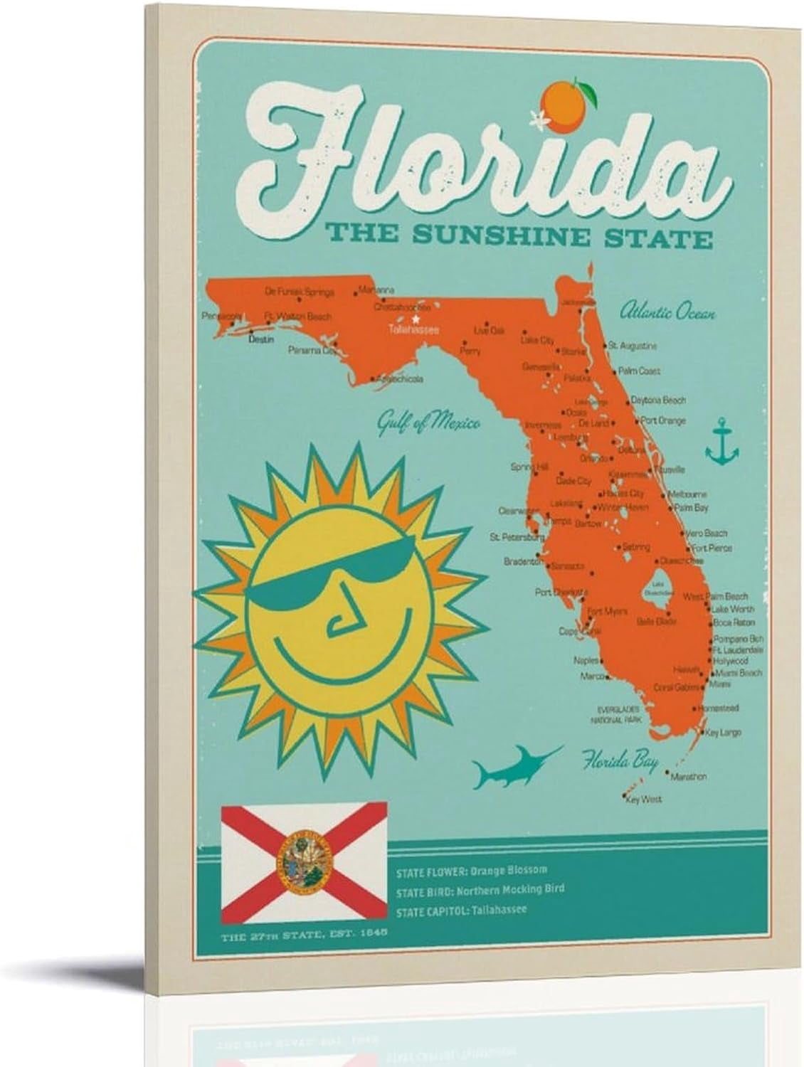 QFJBM Vintage Travel Poster Florida Map Posters Canvas Print Retro ...