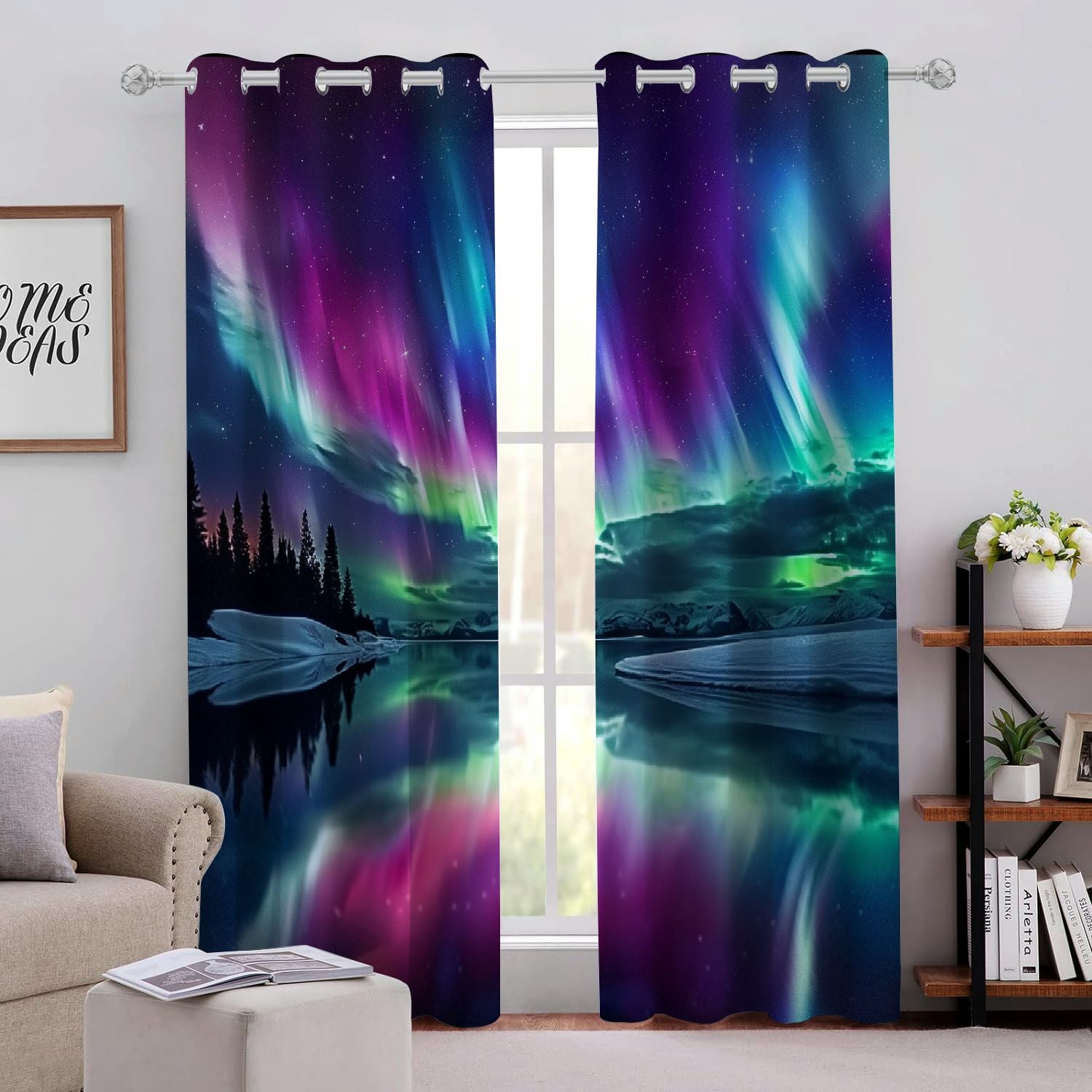 QFMY Aurora Borealis Reflection Perforated Blackout Curtains 2-Pack ...