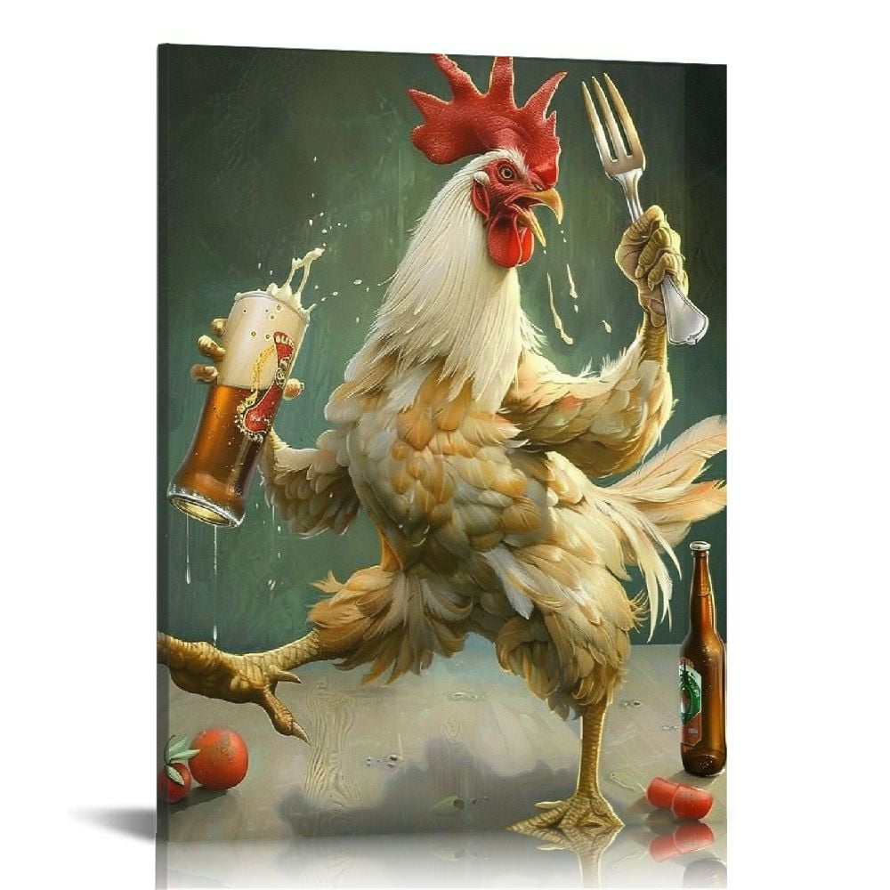 QFMY Fighting Rooster Funny Posters Kung Fu Chicken Humor Art Wall ...