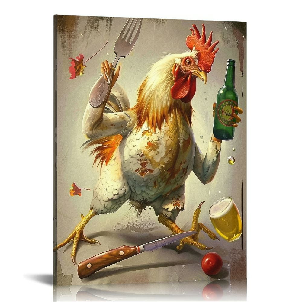 QFMY Fighting Rooster Funny Posters Kung Fu Chicken Humor Art Wall ...