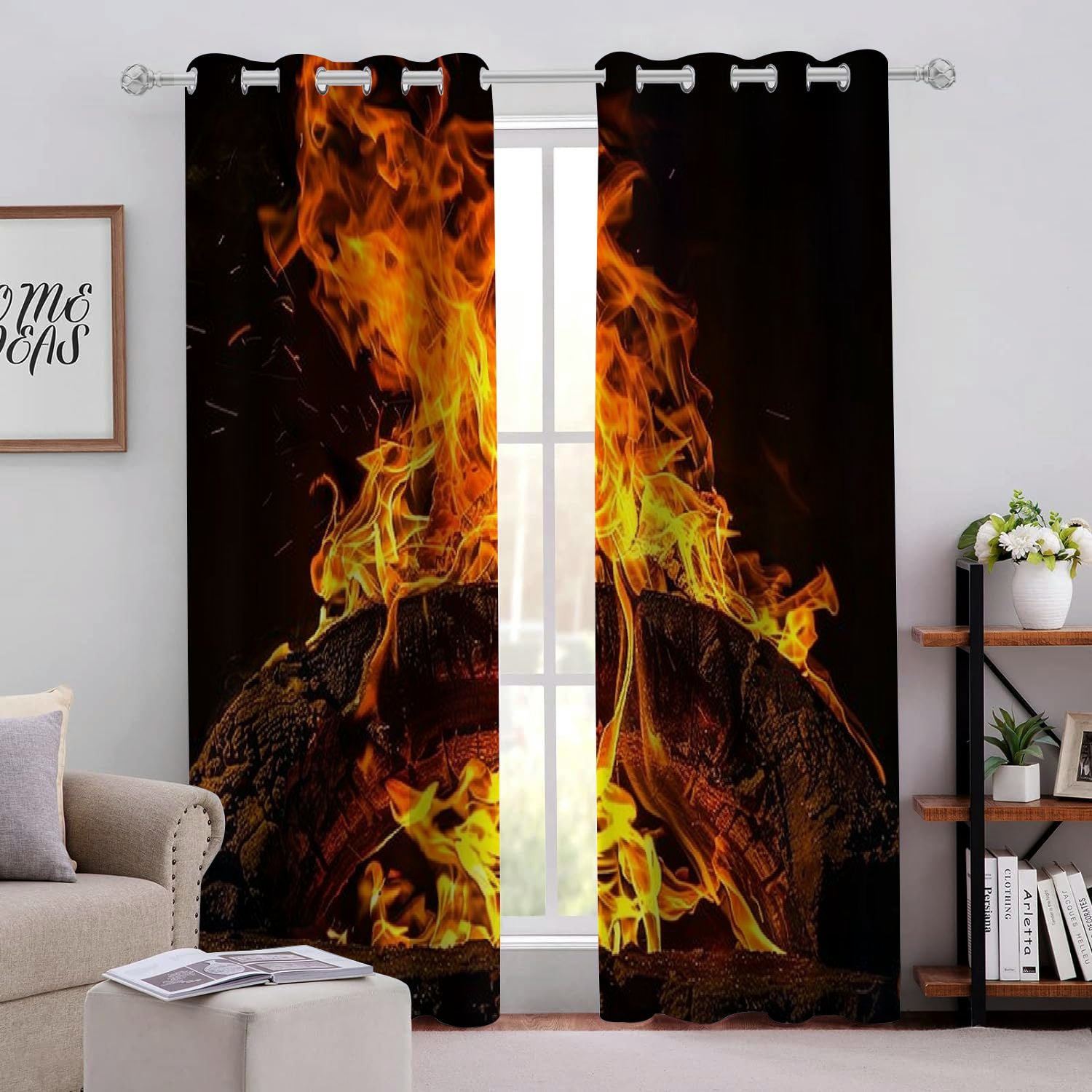QFMY Fire Perforated Blackout Curtains 2-Pack Light Blocking Curtains ...