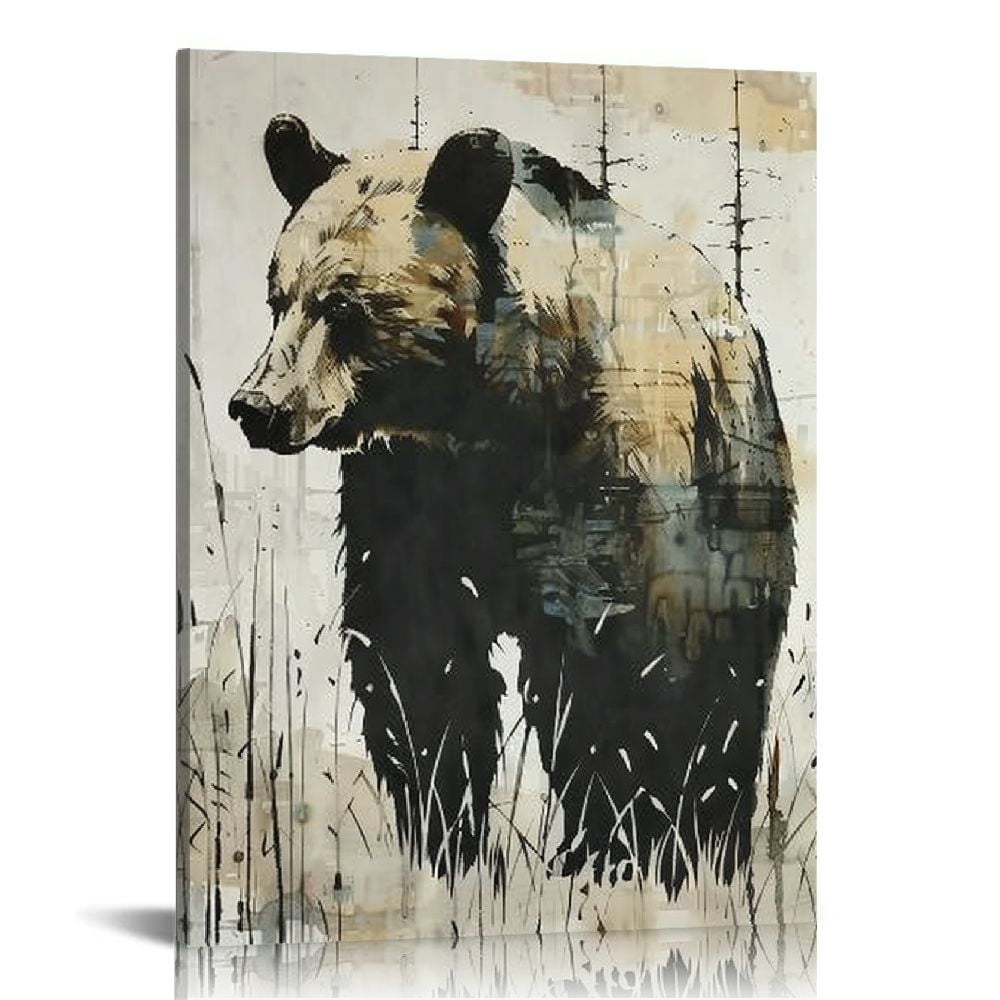 QFMY Rustic Wildlife Wall Art Black Bear Wall Decor Cabin Bathroom ...