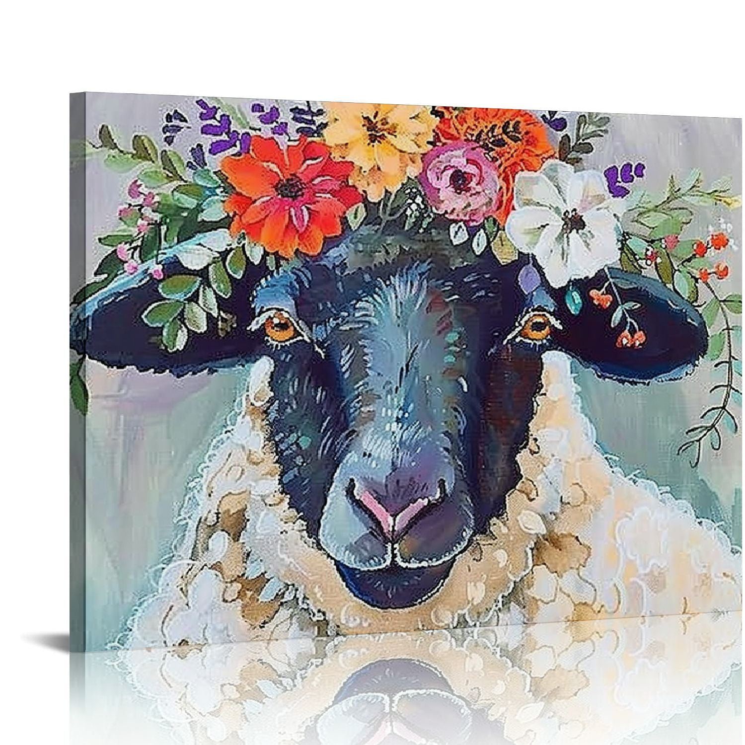 QFMY Sheep Decor Watercolor Canvas Wall Art Farmhouse Animal Sign ...