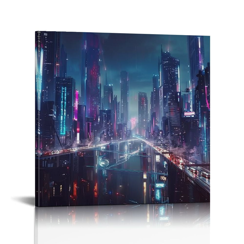 QFMY Wall Art Cyberpunk Futuristic City Panorama Picture Canvas ...