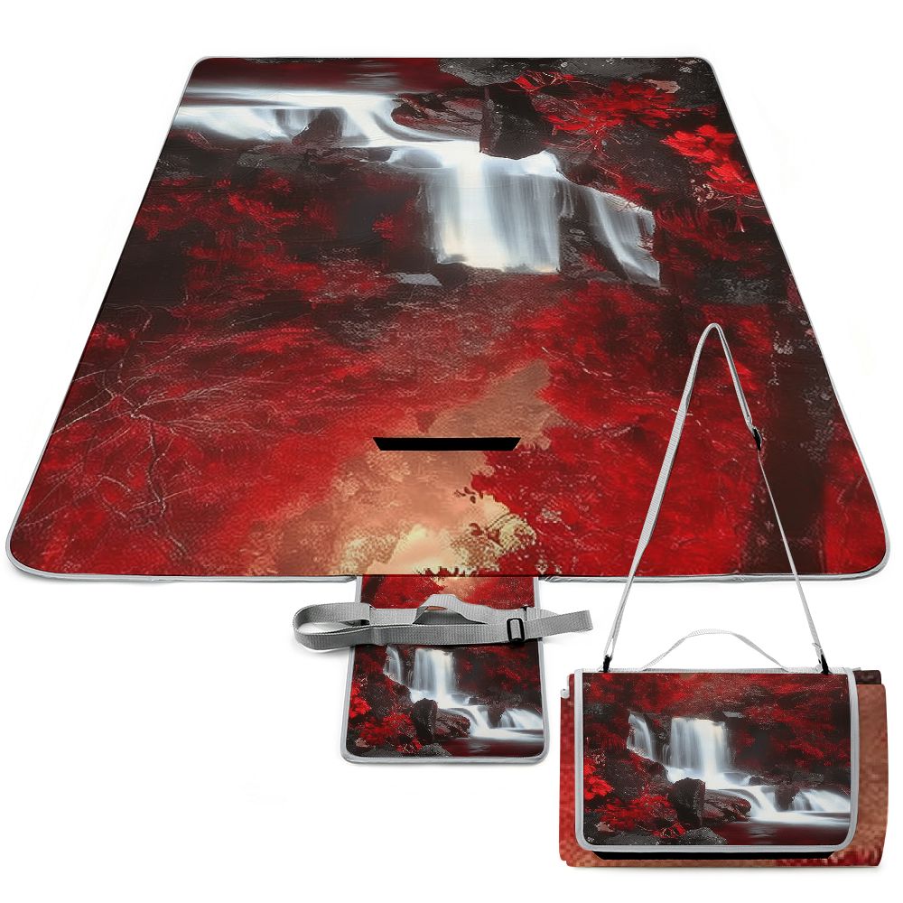 QFMY Waterfall Red Leaves Outdoor Picnic Blanket Waterproof for Camping ...