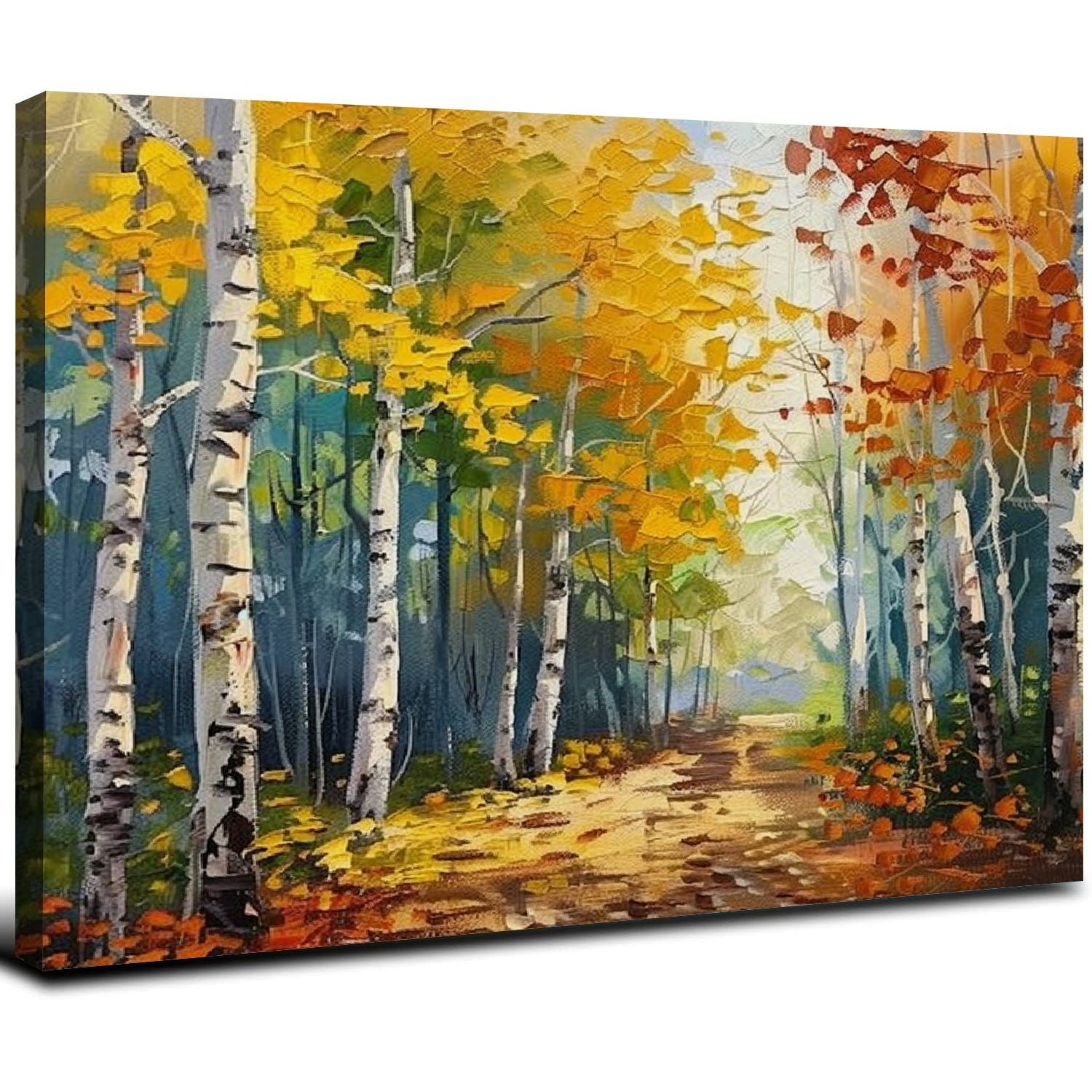 QFMY White Birch Tree Canvas Wall Art Yellow Forest Landscape Poster ...