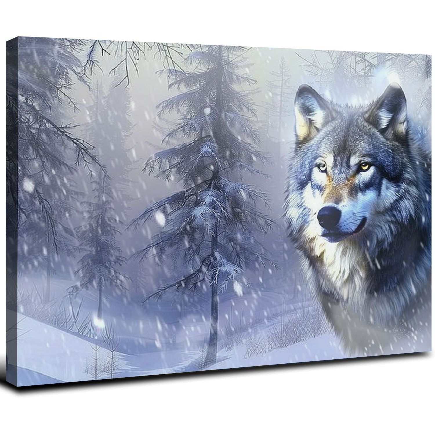 QFMY Wolf Canvas Wall Art Animal Picture Black and White Wolf Blue ...