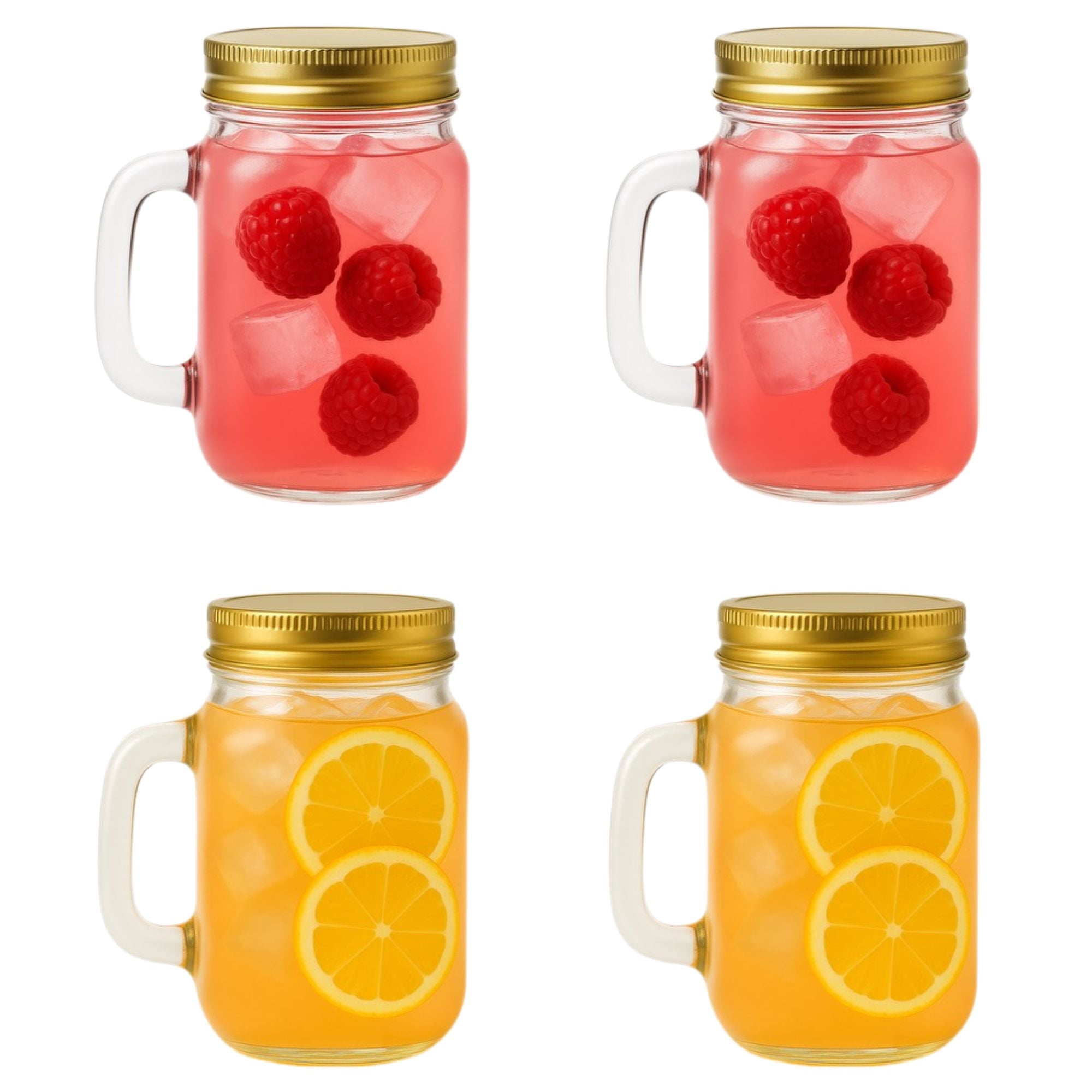 QFS Mason Jar Mugs with Handles and Lids, Set of 4 - 16oz Clear Glass ...
