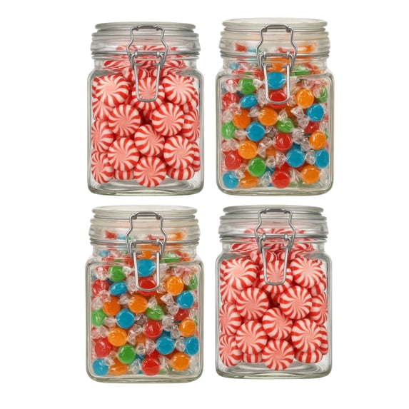 QFS Premium Glassware 4-Pack Square Airtight 20oz Glass Jars with Clamp ...