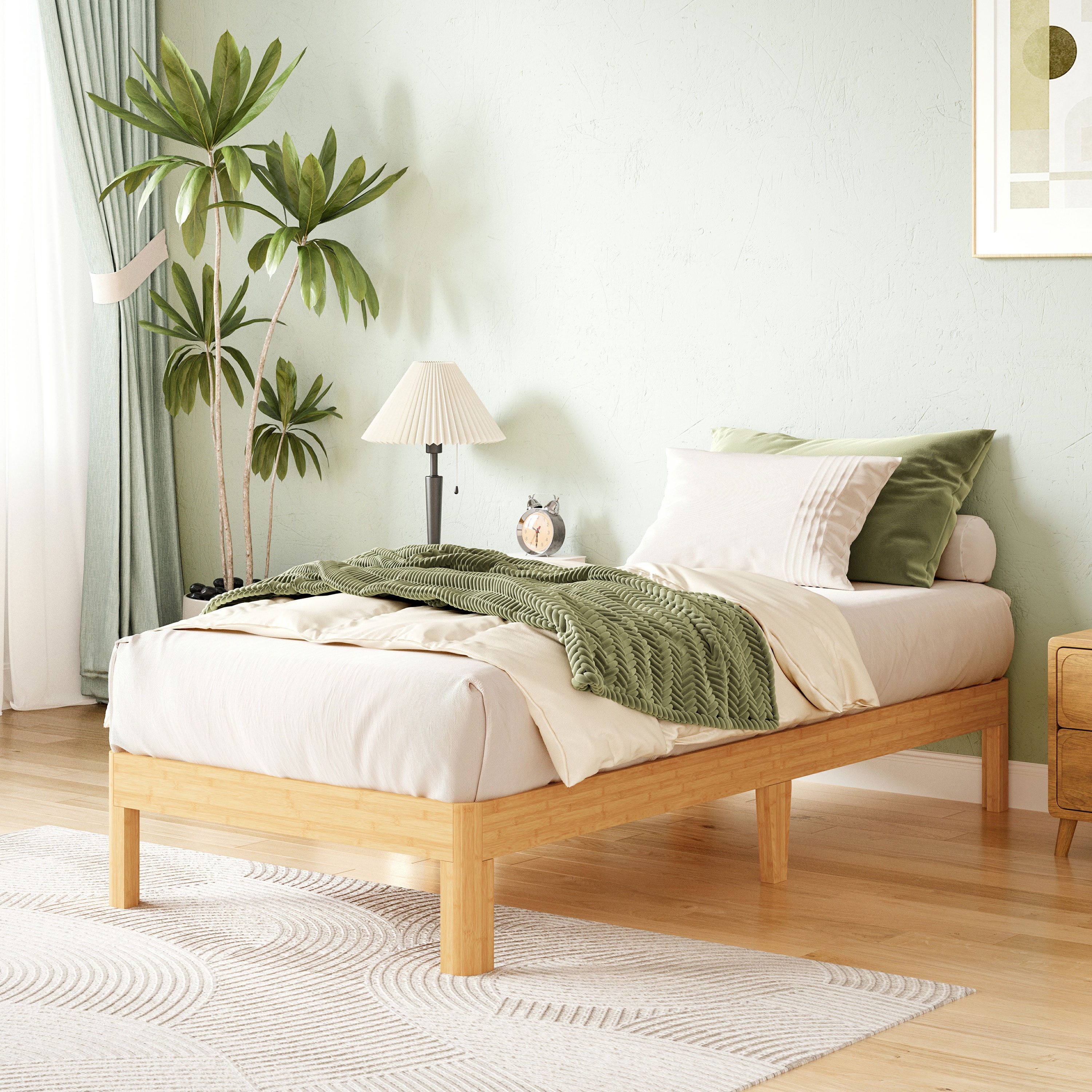 QFTIME 10 inch Twin Size Bamboo Platform Bed Frame, Metal Slat Support ...