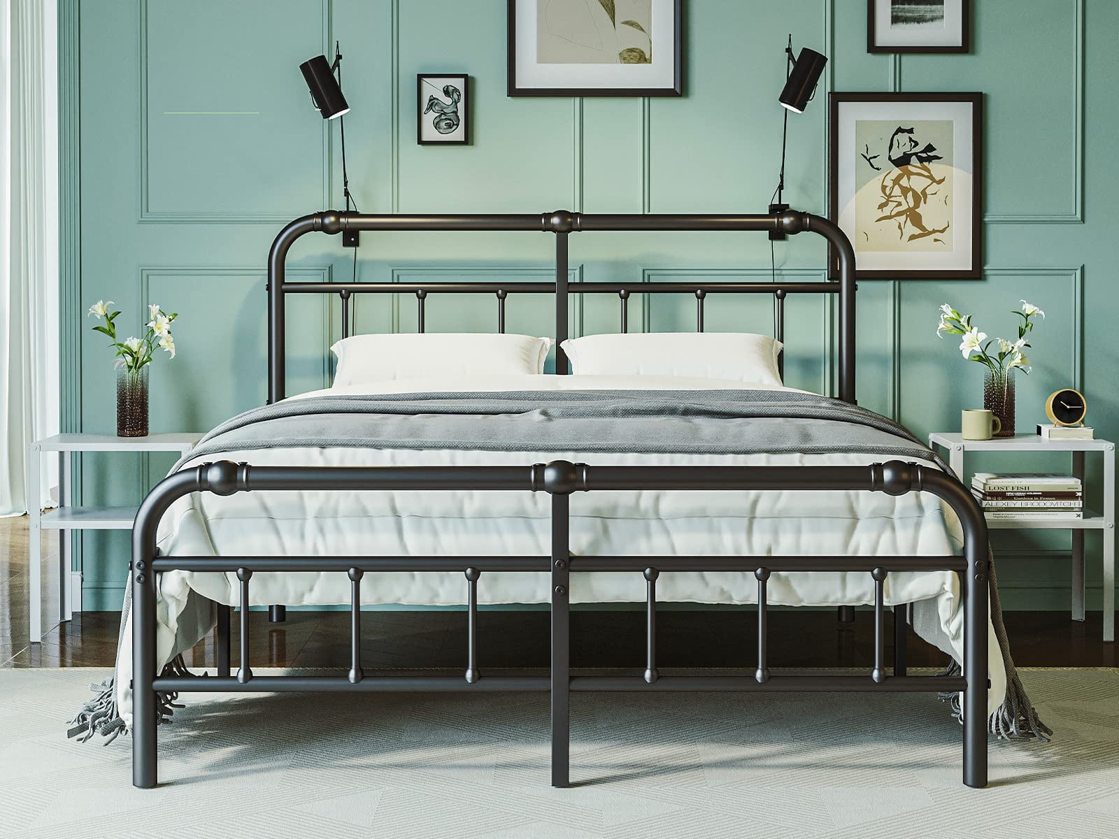 "QFTIME King Bed Frame, Heavy-Duty Metal, 18"" High, Non-Slip, Noise ...