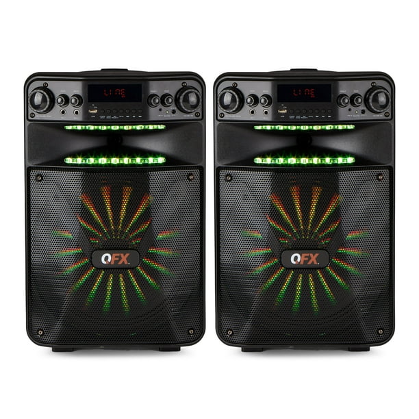 QFX 12" Bluetooth Rechargeable Speakers w/ Lights & Smart App Sync (2 ...