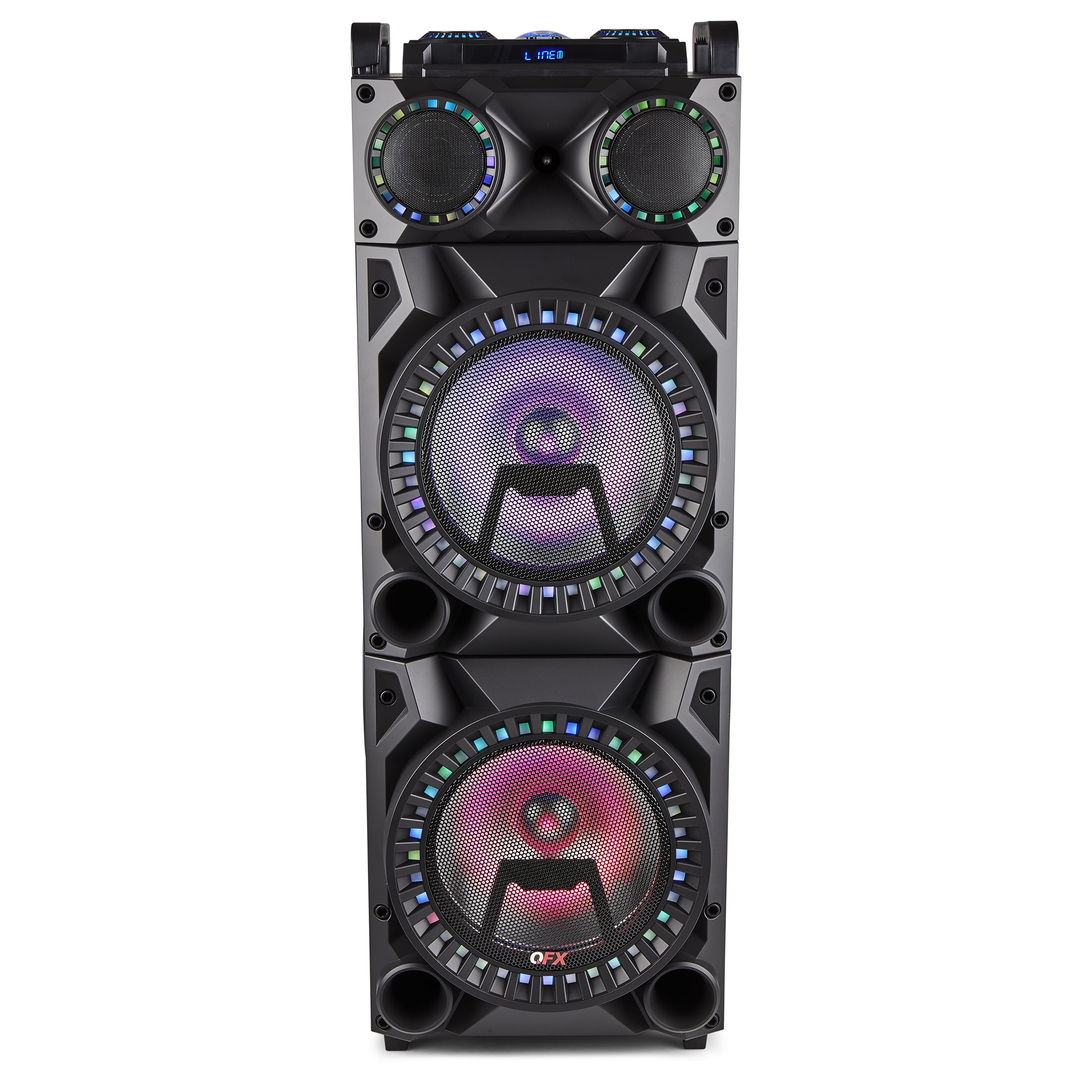 QFX PBX-1215 Dual 12” Bluetooth Rechargeable Speaker, LED Party Lights ...