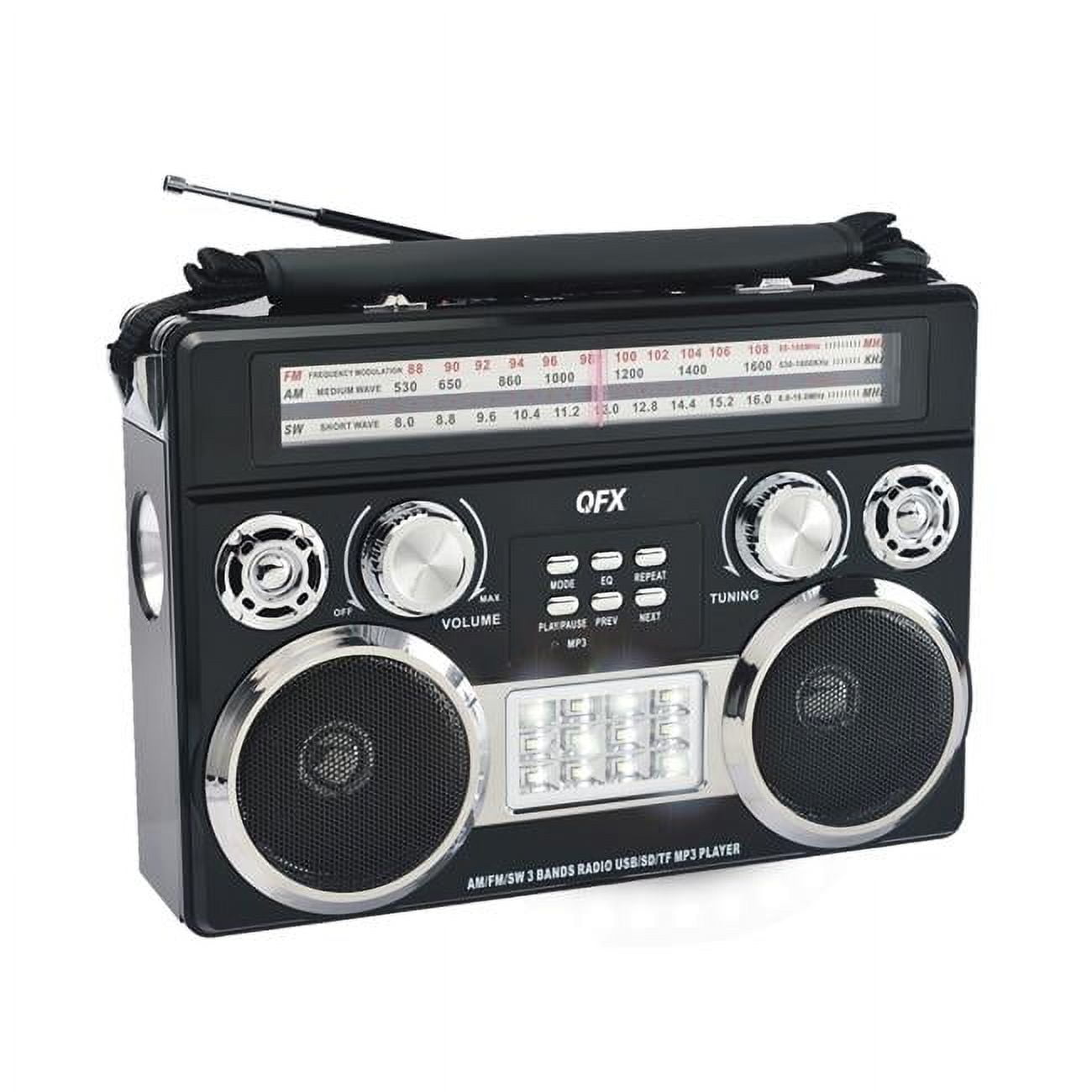QFX R-333BT Portable Retro AM & FM SW Radio with Bluetooth, Flashlight ...