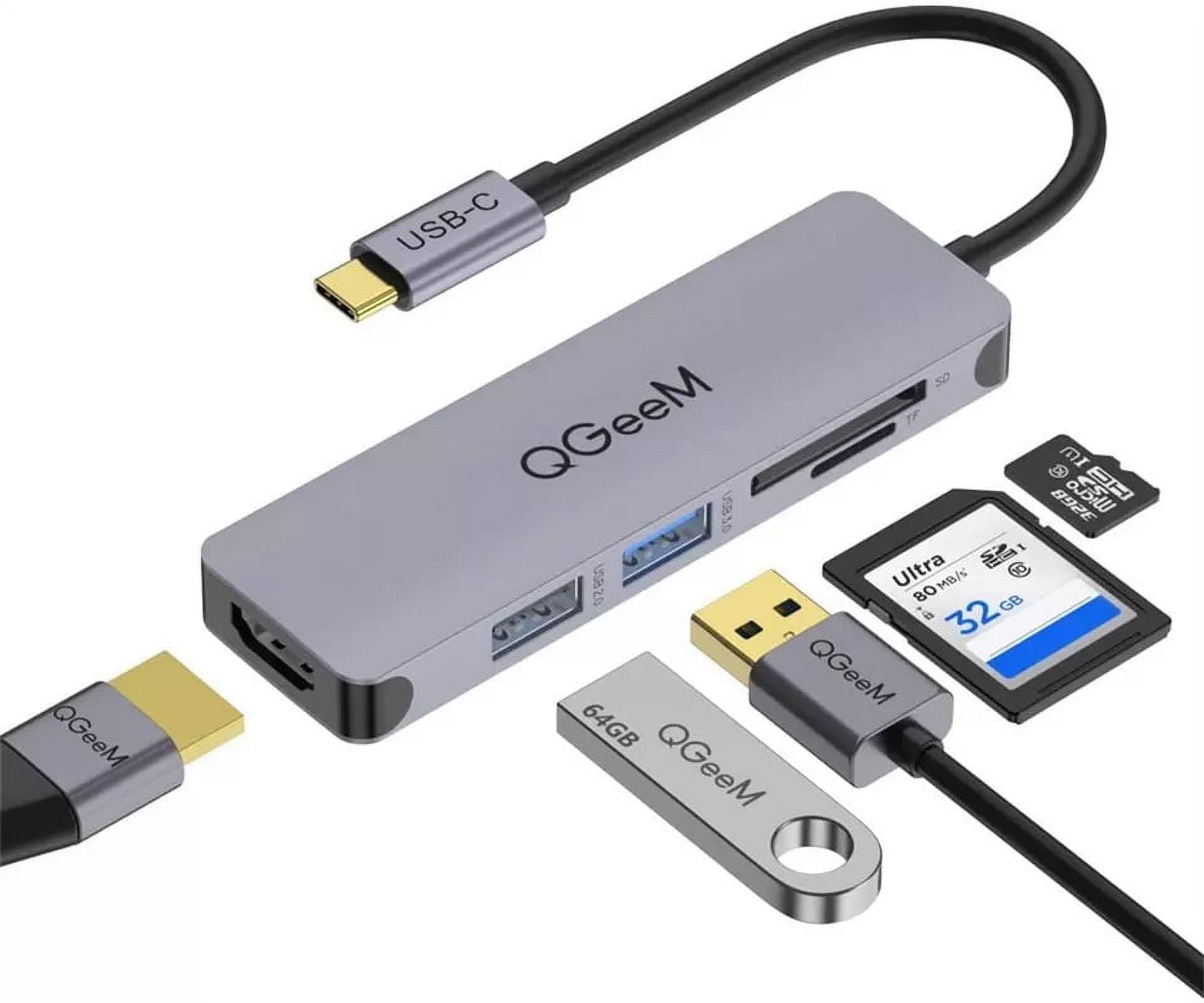 QGEEM 5 in1 USB C to HDMI Adapter, Thunderbolt 3 USBc HDMI Card Reader ...
