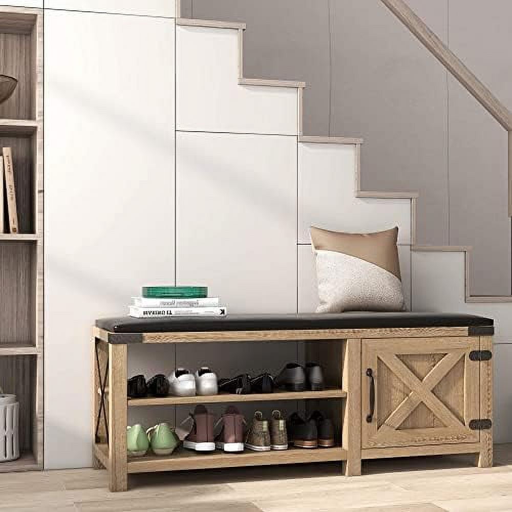 QGYEHLI 47 Inch Shoe Bench Entryway with Dark Oak Shoe Bench with ...