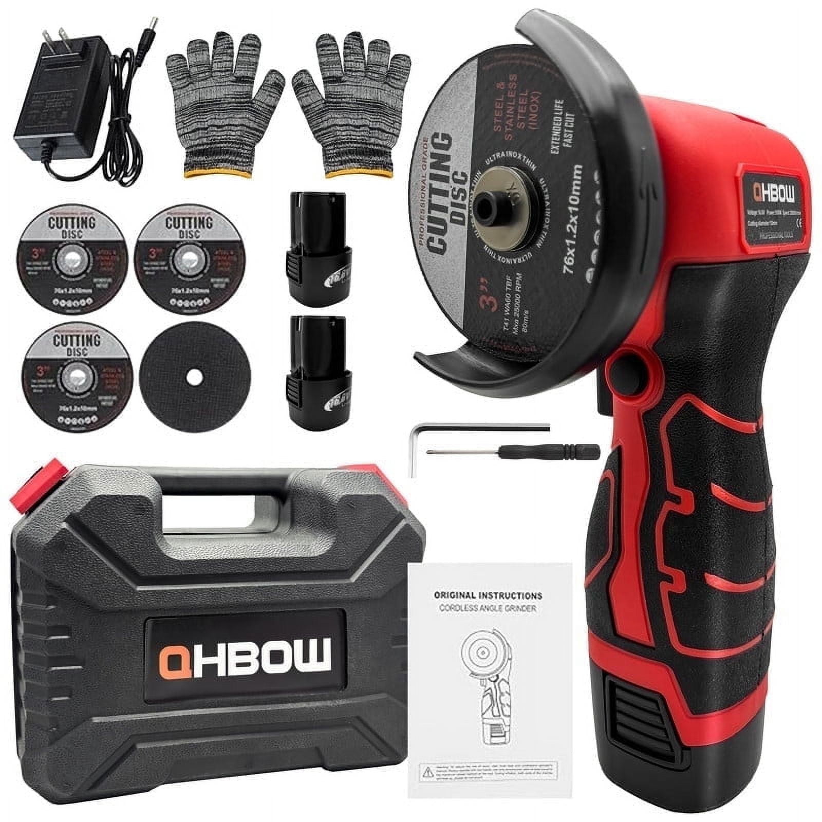 QHBOW 16.8V Mini Angle Grinder Tool w/2x 1500mAh Batteries, 4x 3 ...