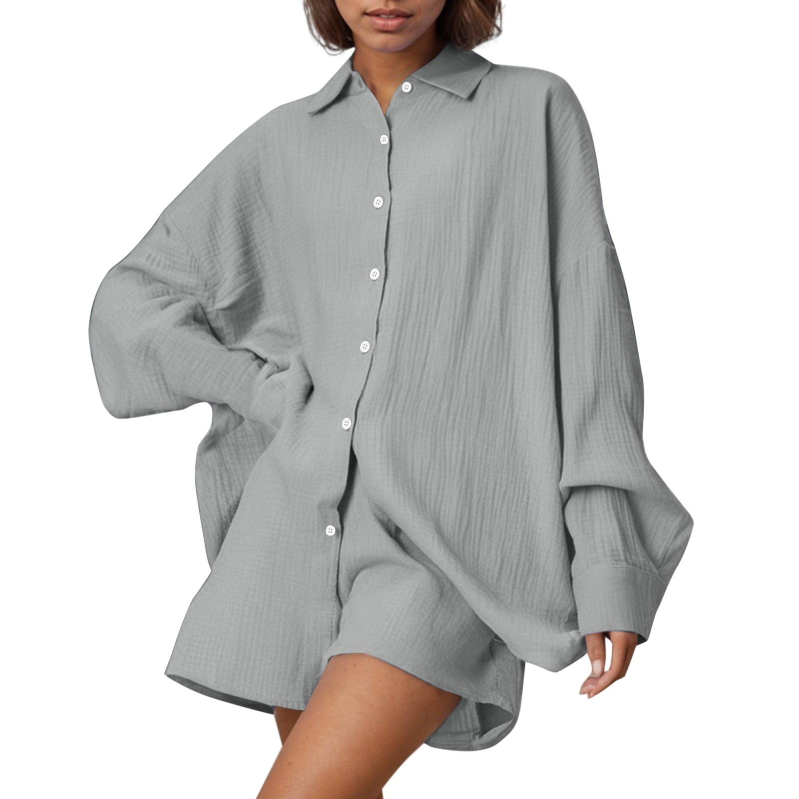 QHFBli 2 Piece Linen Set for Women Summer Beach Outfits Long Sleeve ...