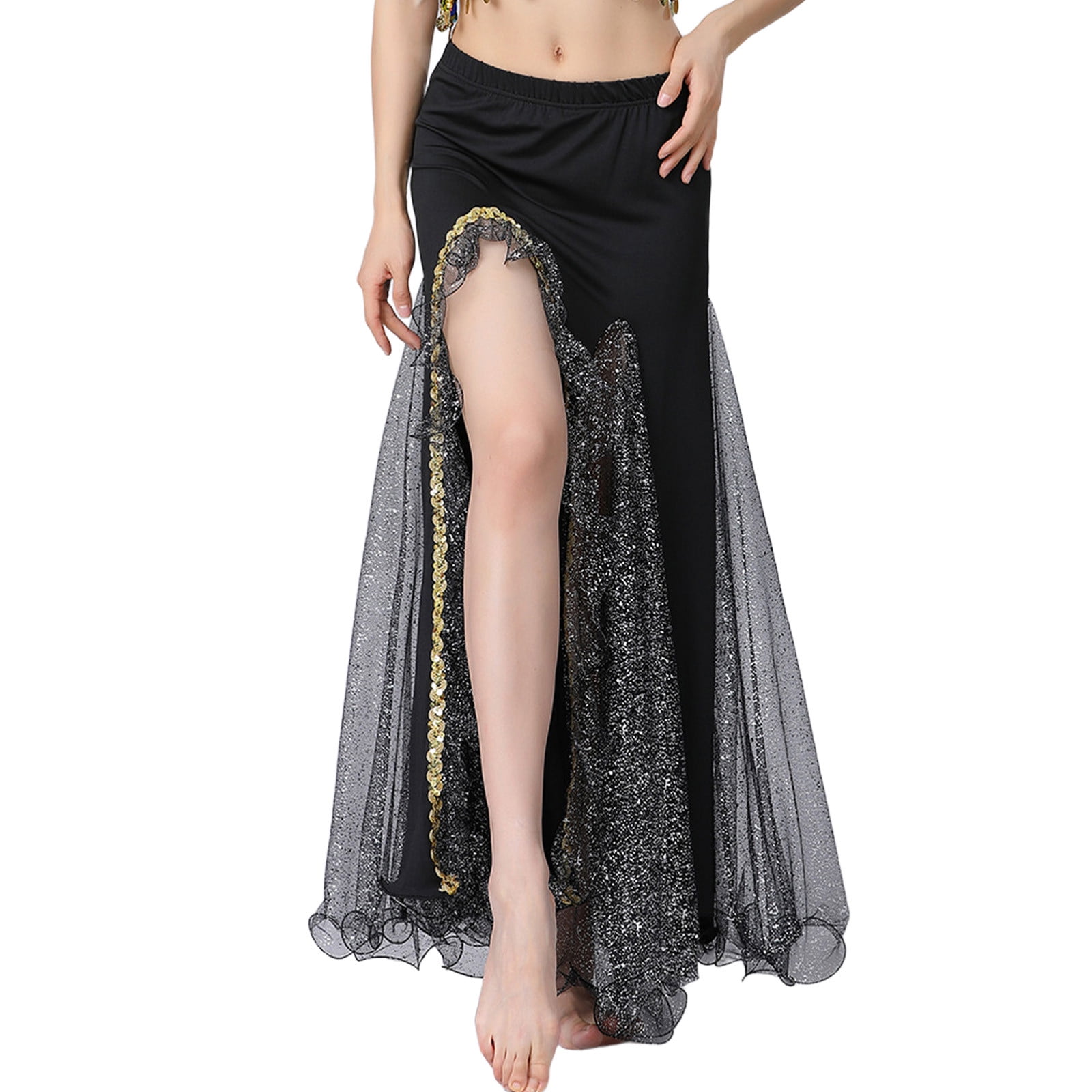 QHFBli Belly Dance Skirt, Sequin Slit Dance Outfit, Wrap Skirts, Stage ...