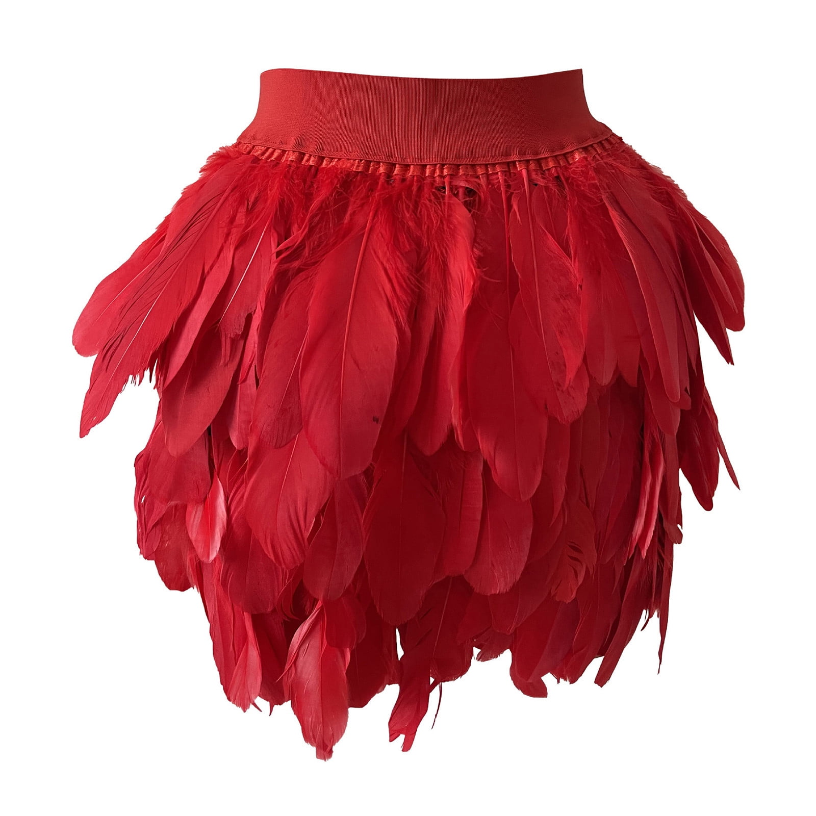 QHFBli Feather Skirt Mid Waist A-line Real Natural Feather Short Skirts ...