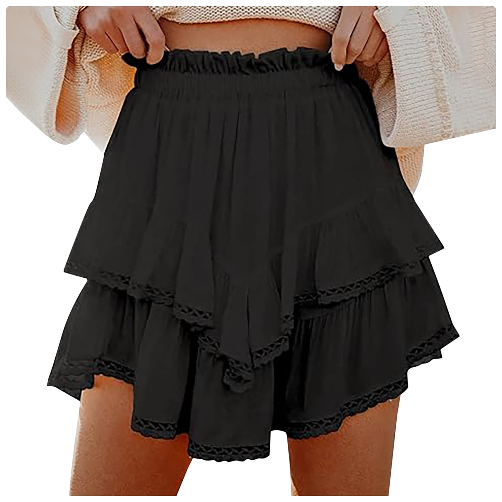 QHFBli Flowy Shorts for Women Casual Boho Ruffle Tiered Skorts High ...