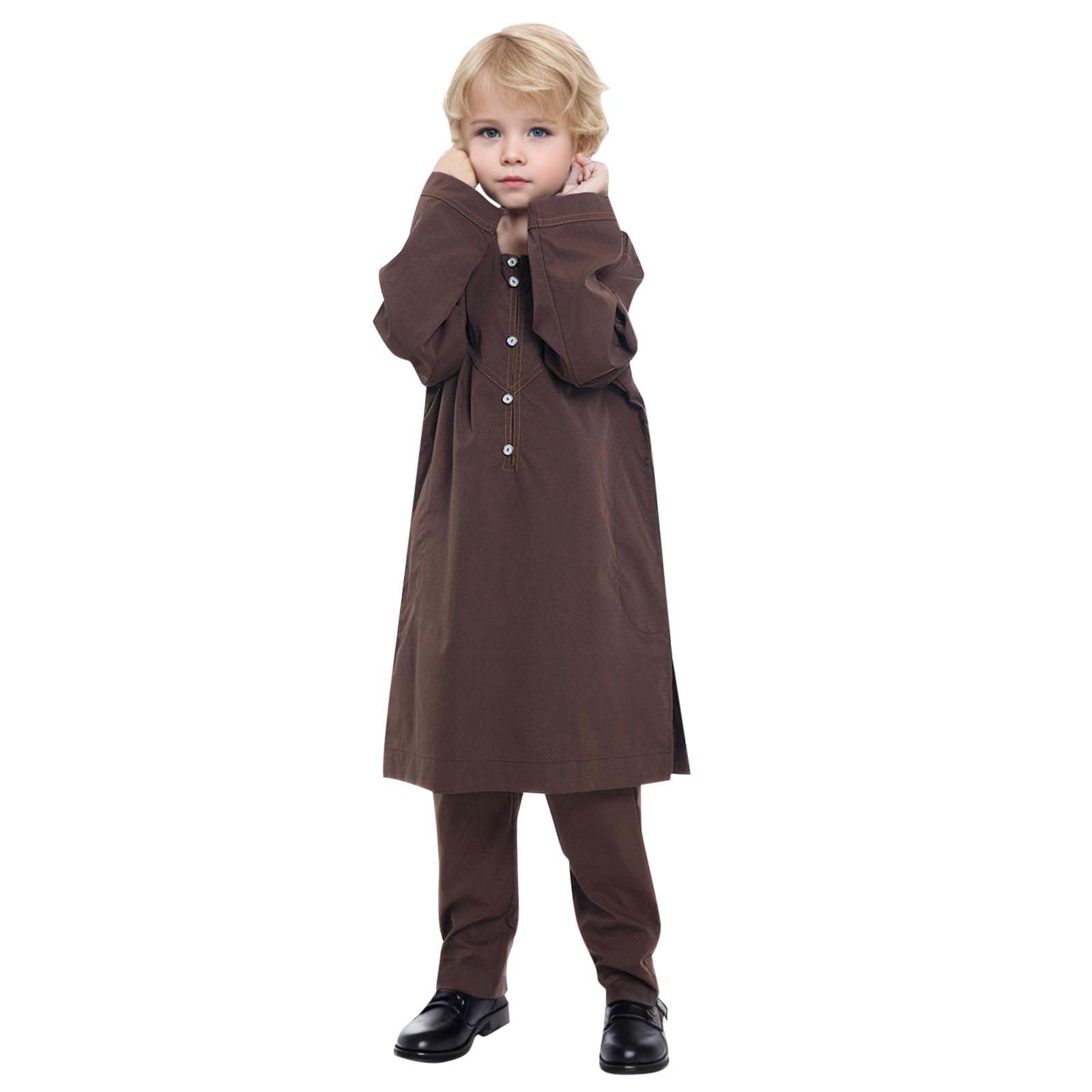 QHFBli Kids Boys Arabic Kaftan Set - Middle East Clothing Long Sleeve ...