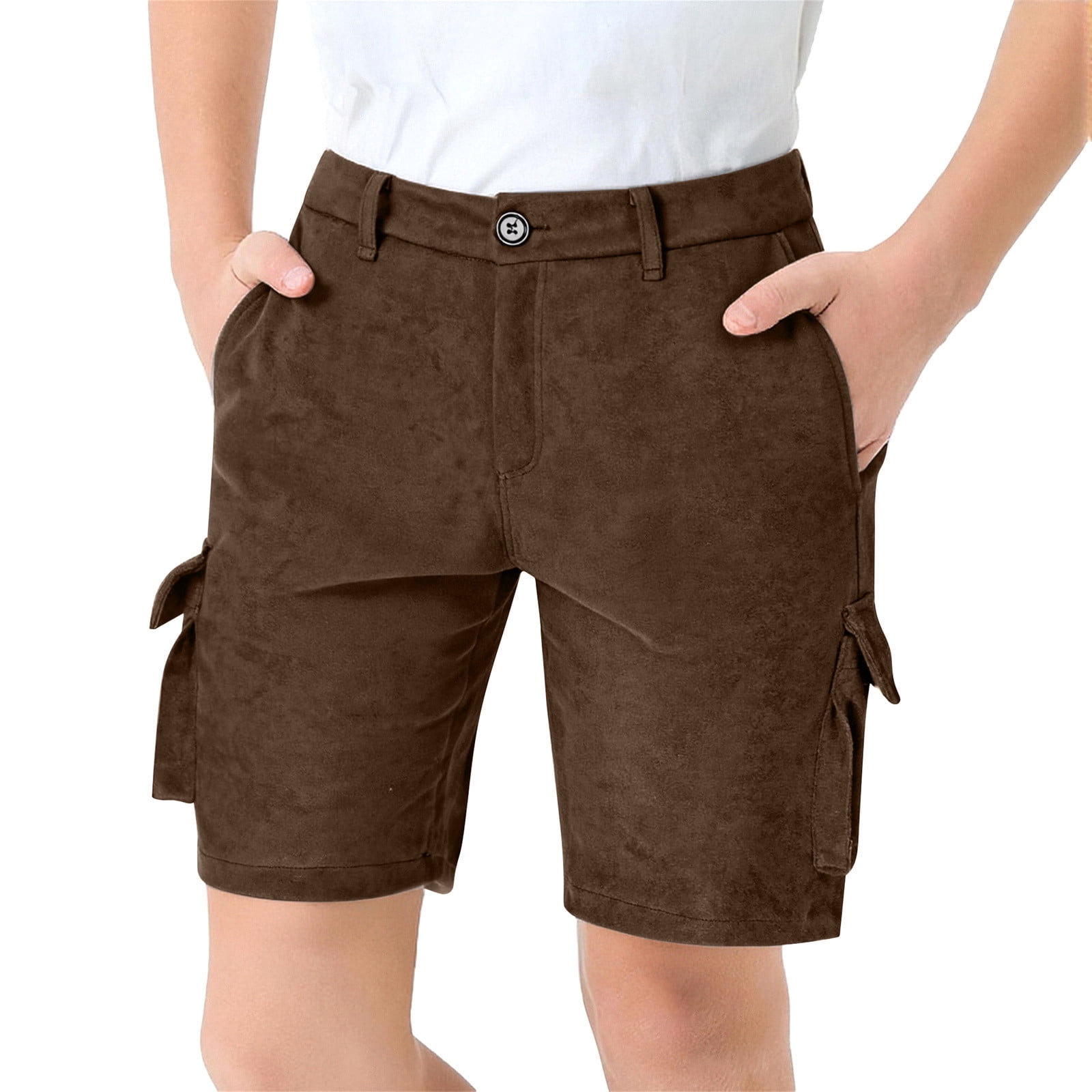 QHFBli Kids Boys Cargo Shorts Relaxed Fit Suede Leather Casual Shorts ...
