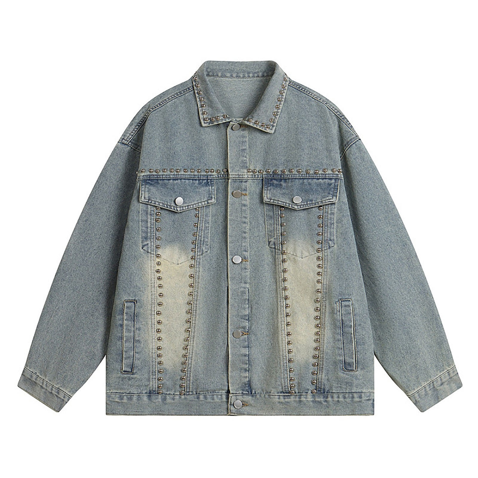 QHFBli Men's Button-Down Denim Jacket Mens Distressed Denim Jacket ...