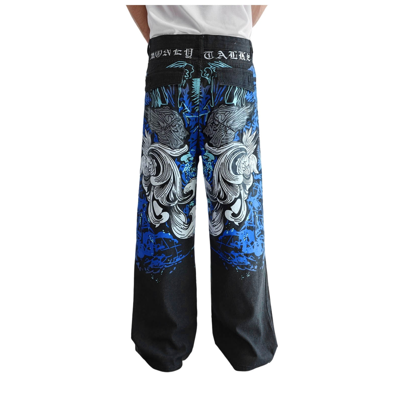 QHFBli Mens Baggy Jeans Goth Wide Leg with Multiple Pockets Women ...