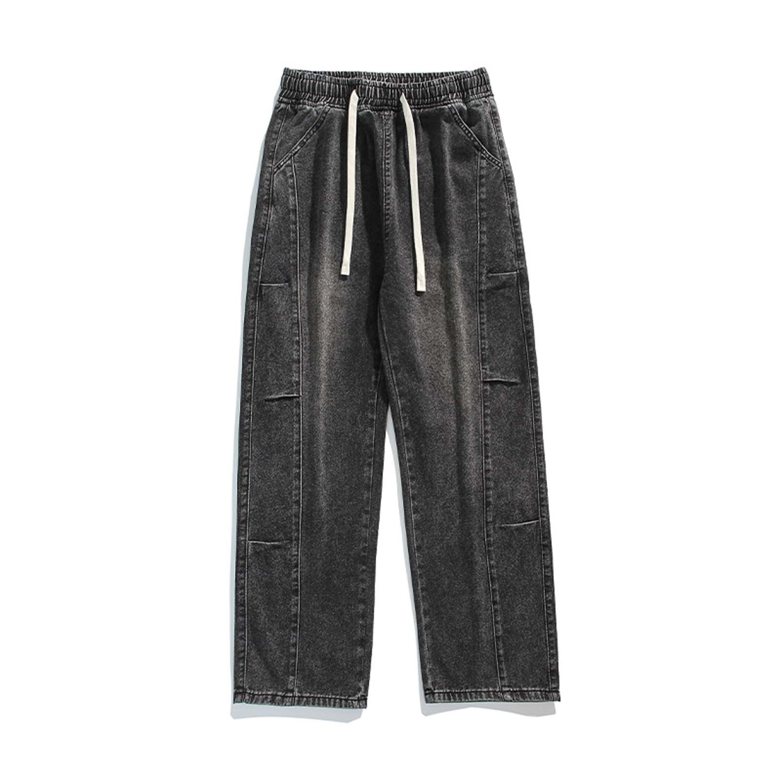 QHFBli Mens Baggy Jeans Ground White Pleated Splicing Jeans Men's Fall ...