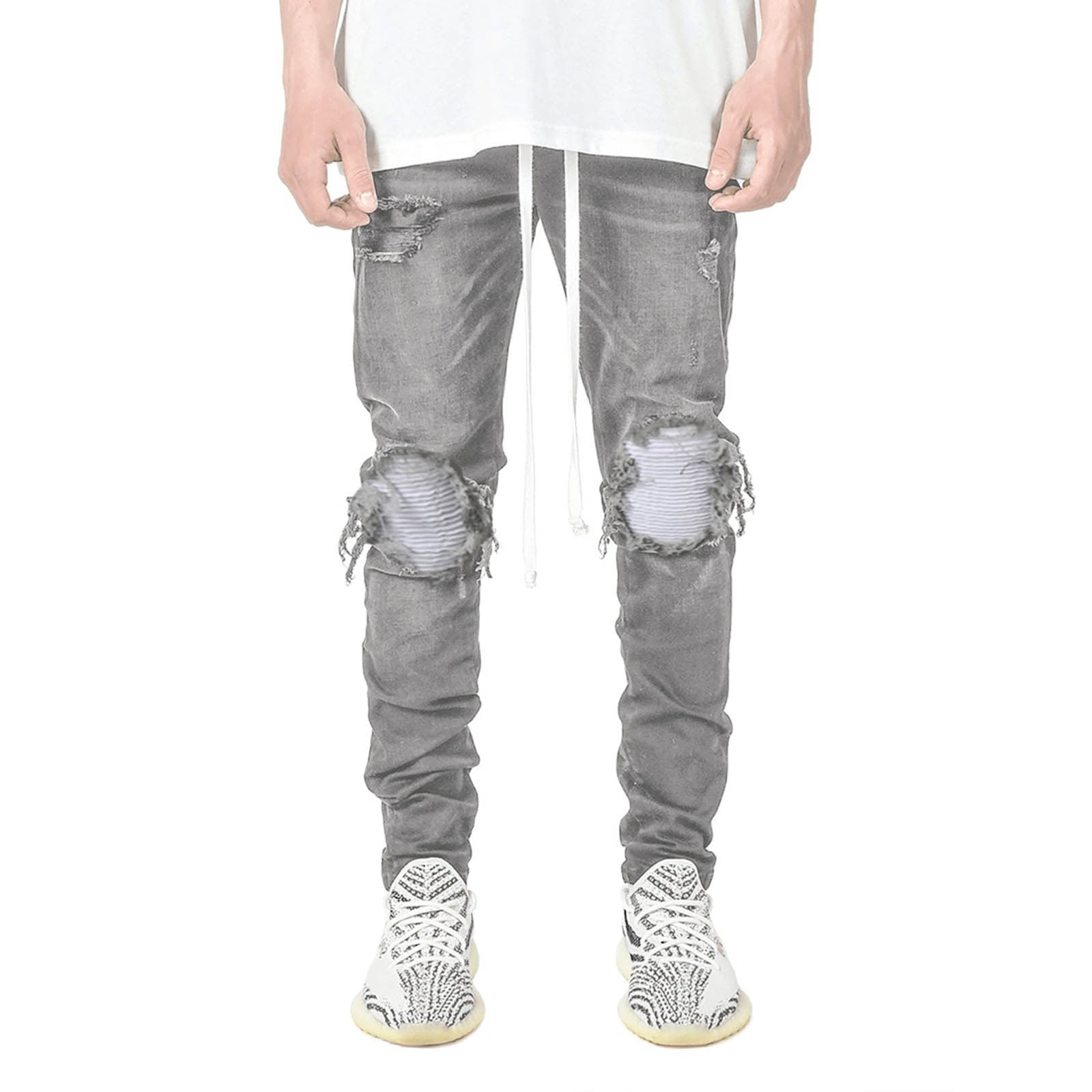 QHFBli Mens Baggy Jeans Male Stretch Denim Trousers Ripped Patch Sewn ...