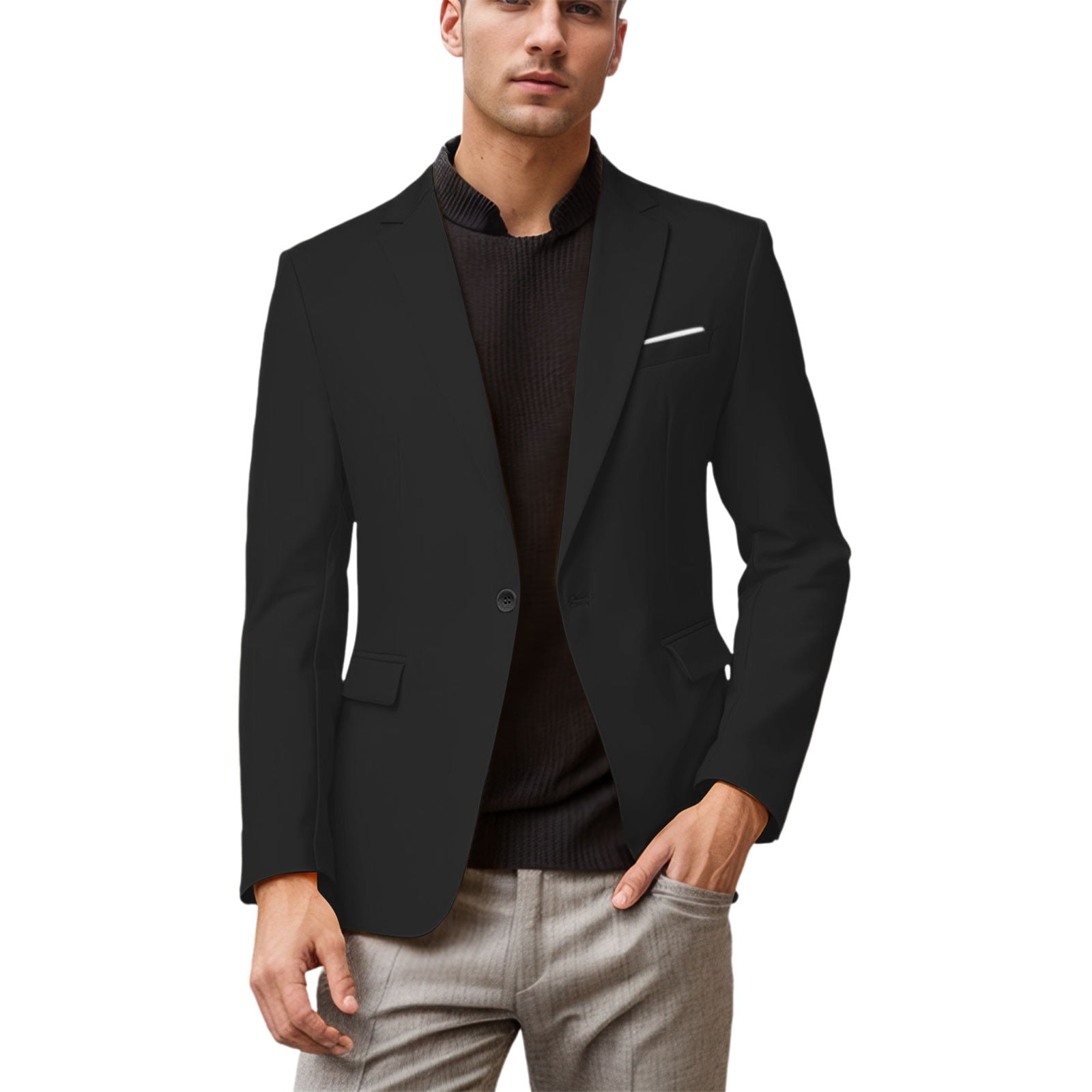 QHFBli Mens Casual Knit Blazer Suit Jackets Two Button Lightweight ...