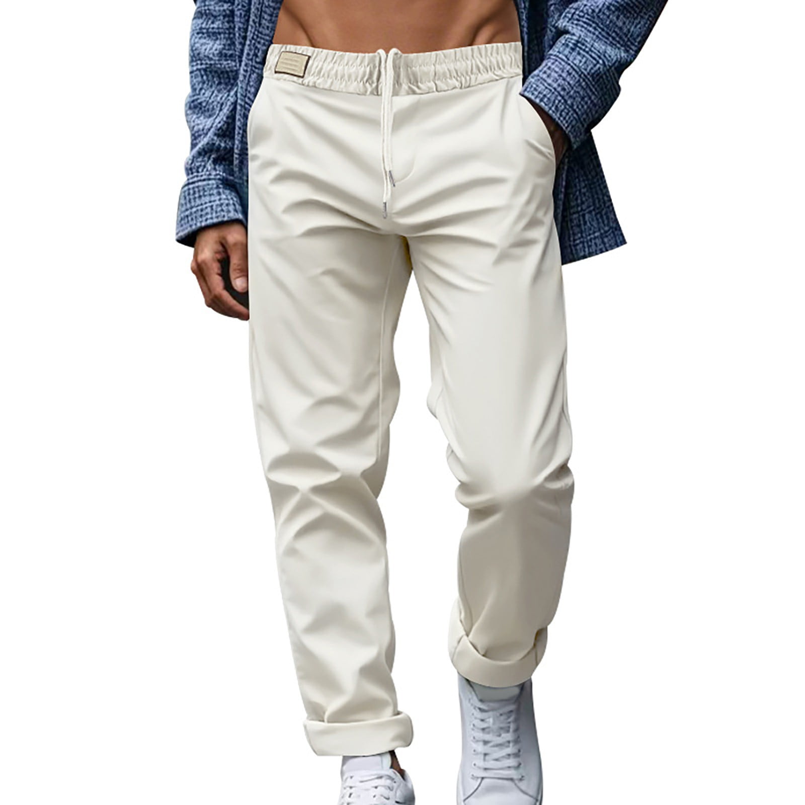 QHFBli Mens Casual Pants Relaxed Fit Flat Front Expandable Waist Chino ...