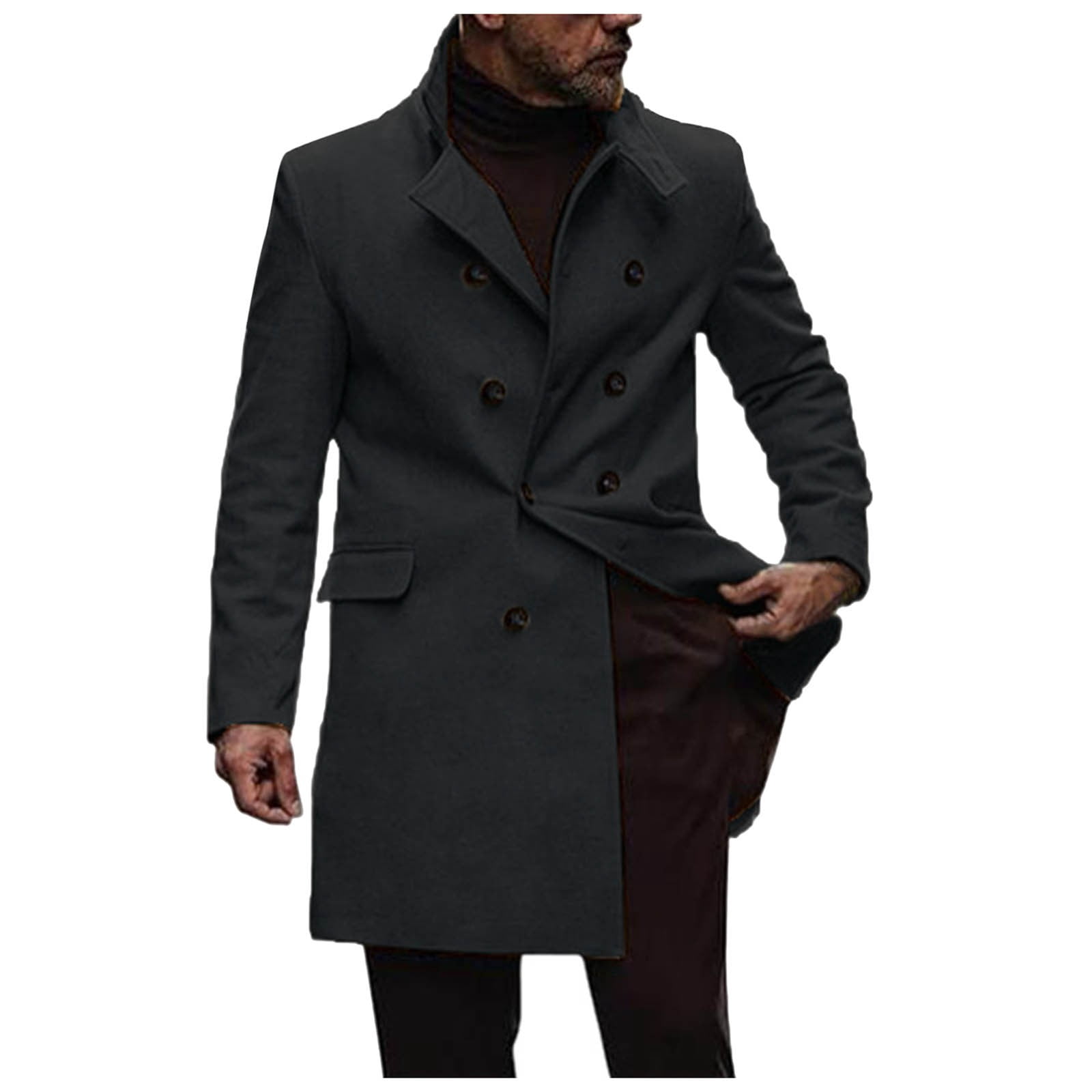 QHFBli Mens Classic Trench Coat Men's Winter Wool Overcoat Long Anorak ...