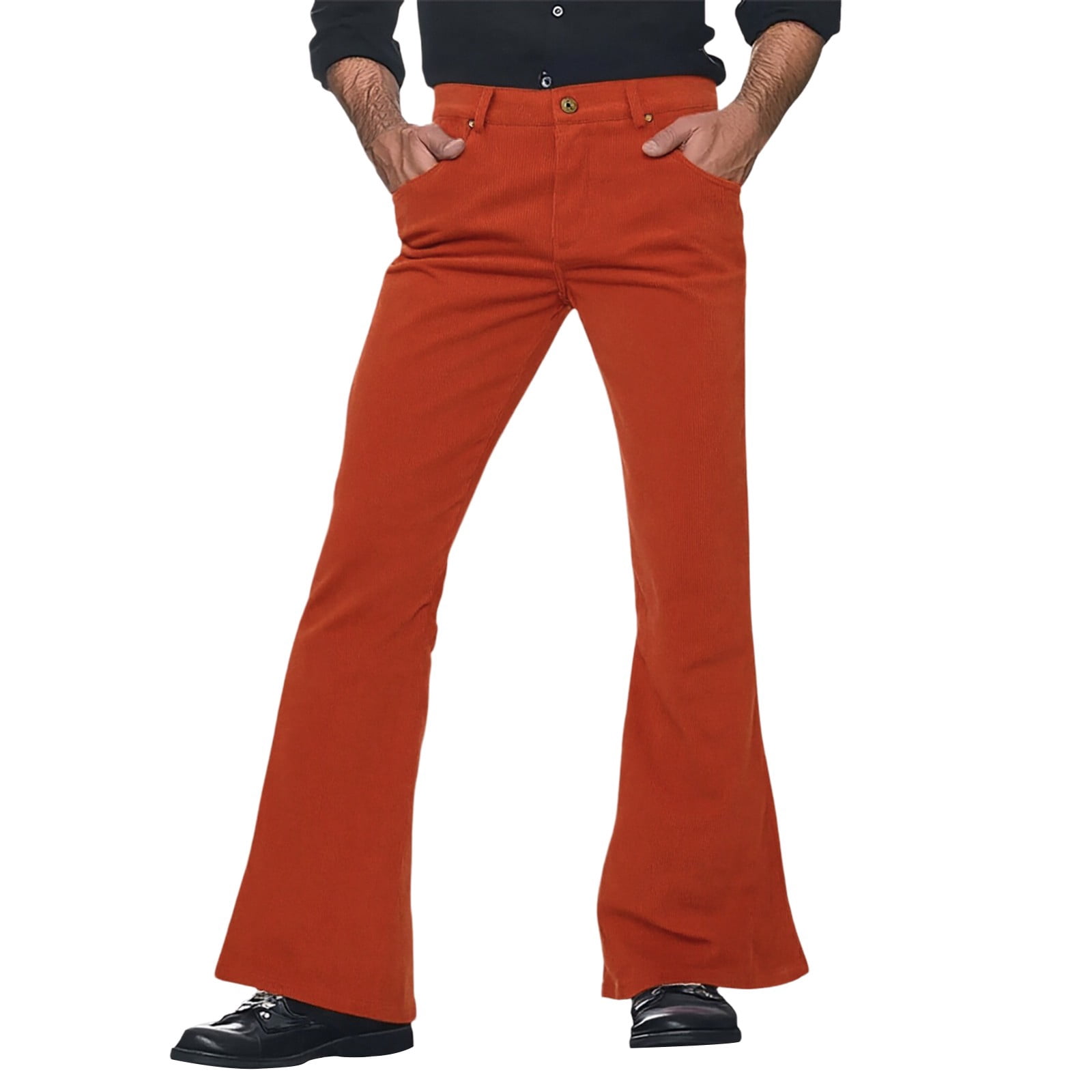 QHFBli Mens Corduroy Vintage Bell Bottom Pants 70s,Disco Stretchy ...