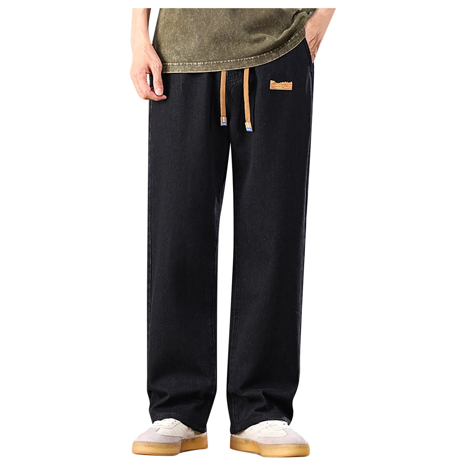 QHFBli Mens Regular Fit Straight Leg Jeans Casual Drawstring Elastic ...