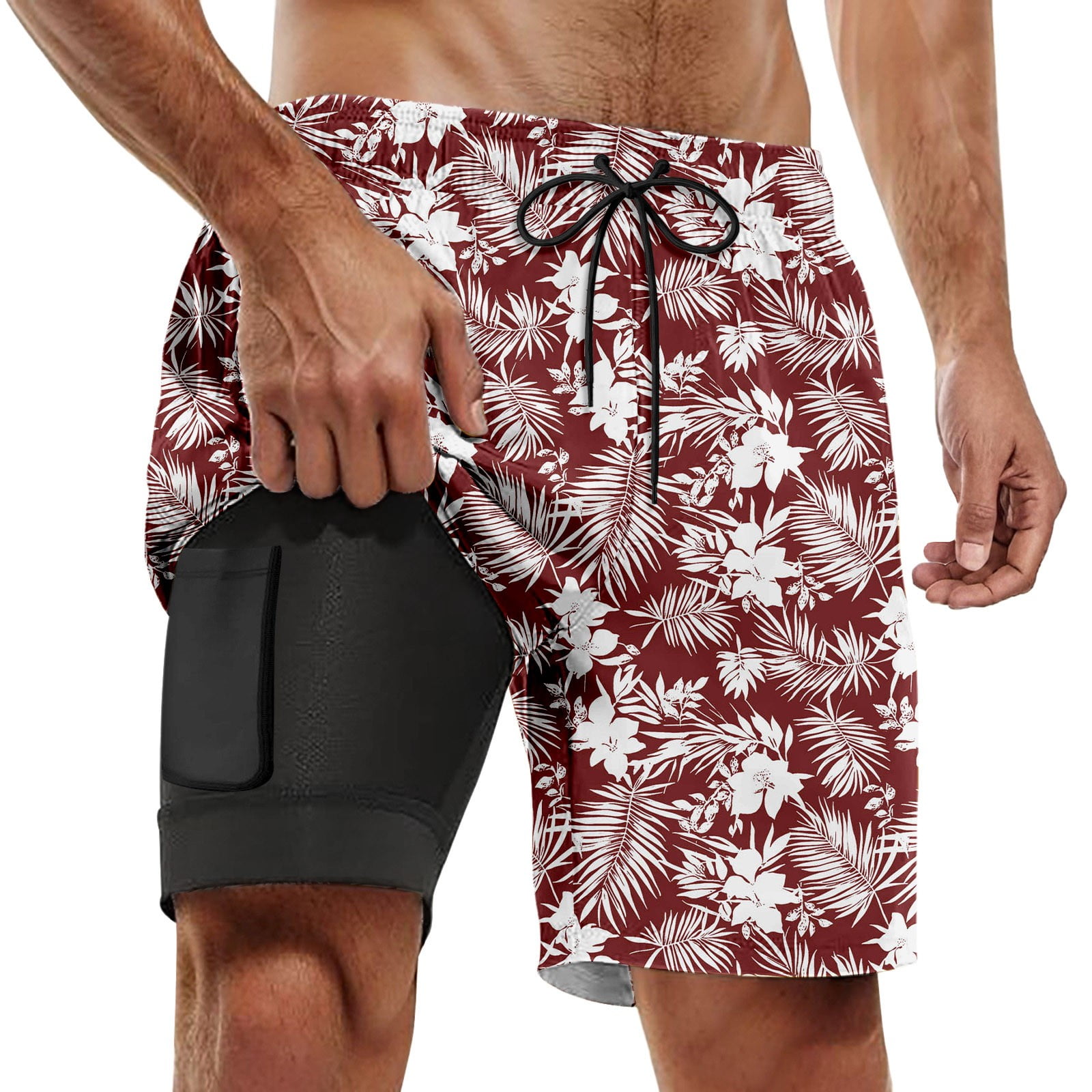 QHFBli Mens Swim Trunks with Compression Lined Short Bathing Suits for ...