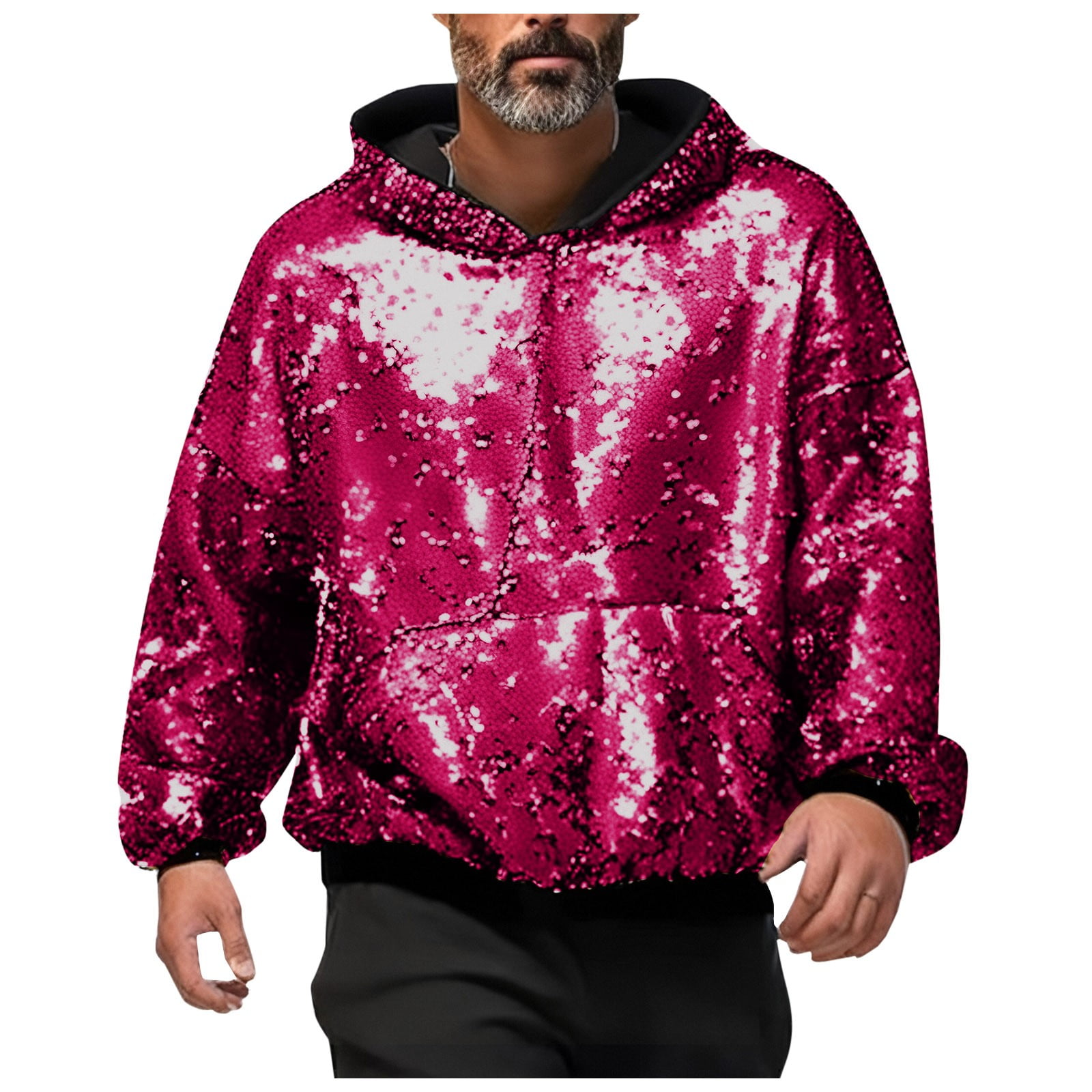QHFBli Sequins Jacket for Mens Sweatshirt Long Sleeves Zip Up Flip ...