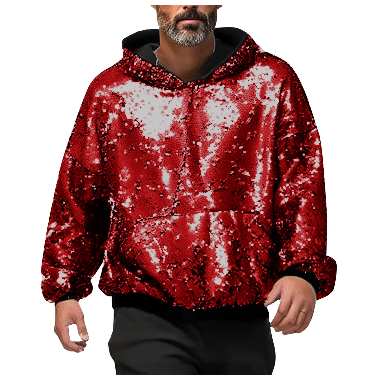 QHFBli Sequins Jacket for Mens Sweatshirt Long Sleeves Zip Up Flip-Sequin Sparkle Metallic ...