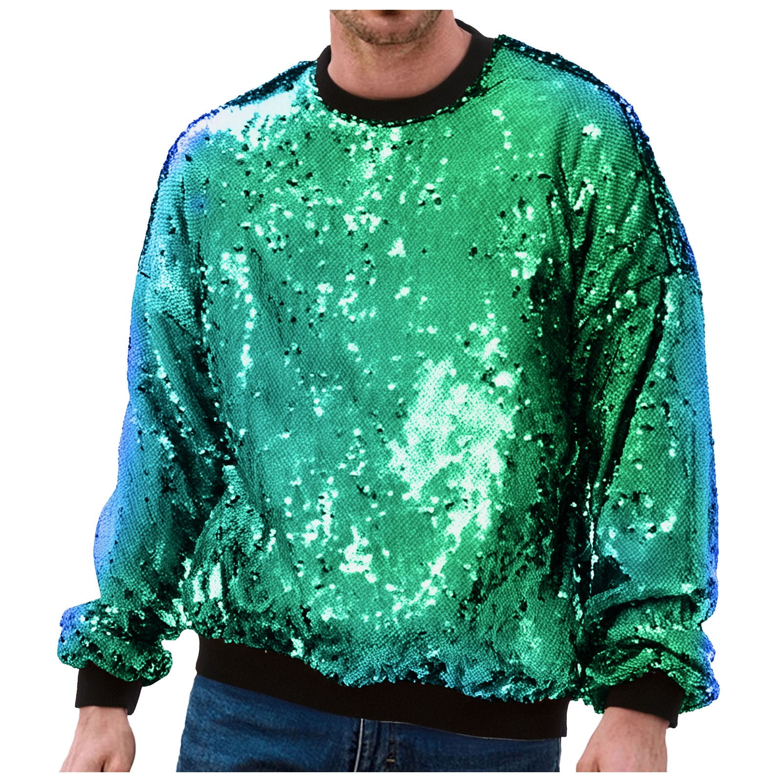 QHFBli Sequins Jacket for Mens Sweatshirt Long Sleeves Zip Up Flip ...