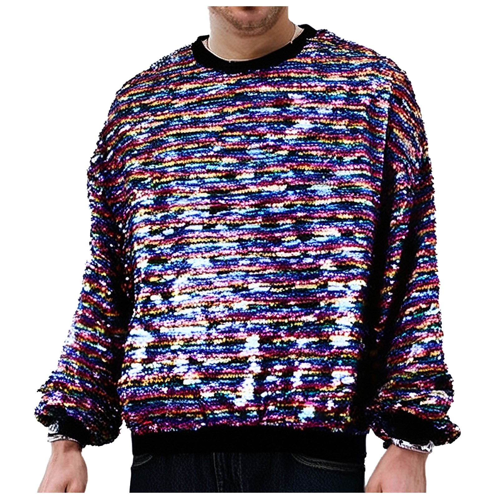 QHFBli Sequins Jacket for Mens Sweatshirt Long Sleeves Zip Up Flip ...
