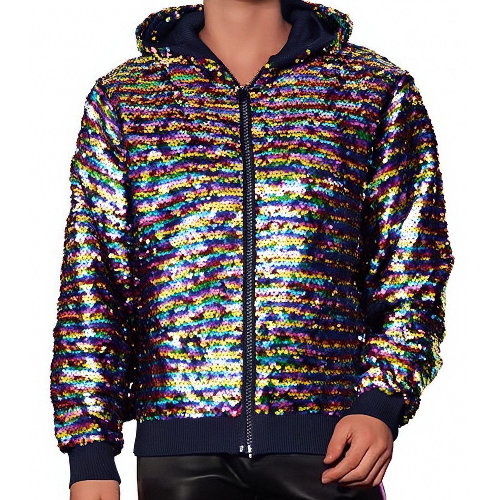 QHFBli Sequins Jacket for Mens Sweatshirt Long Sleeves Zip Up Flip ...